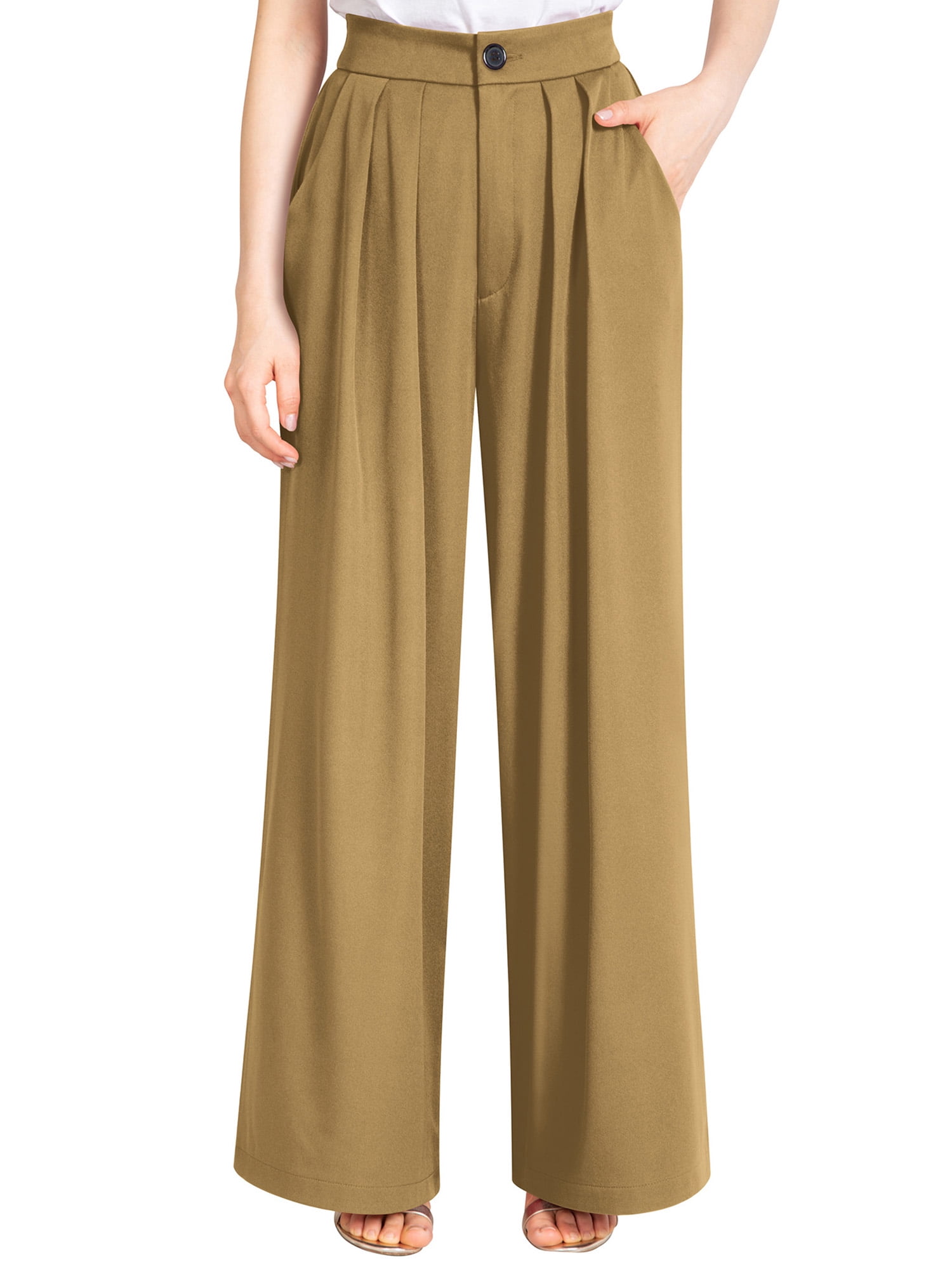 Liher Women Wide Leg Pants Business Work Trousers Loose Fit Straight Leg Pant Casual Pleate ...