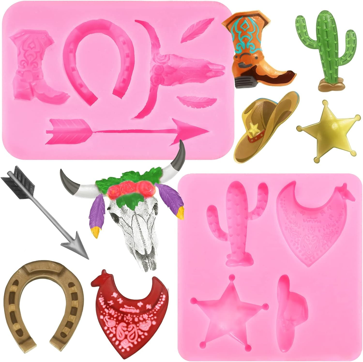 Liho Set of 8 Western Cowboy Chocolate Molds Bull Head Silicone Molds ...