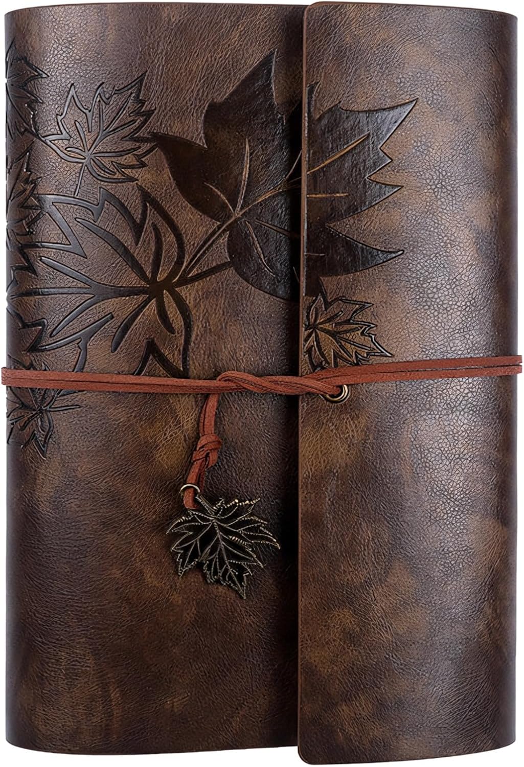 Liho Vintage Leather Journal with Maple Leaf Design, Refillable 3 Ring ...