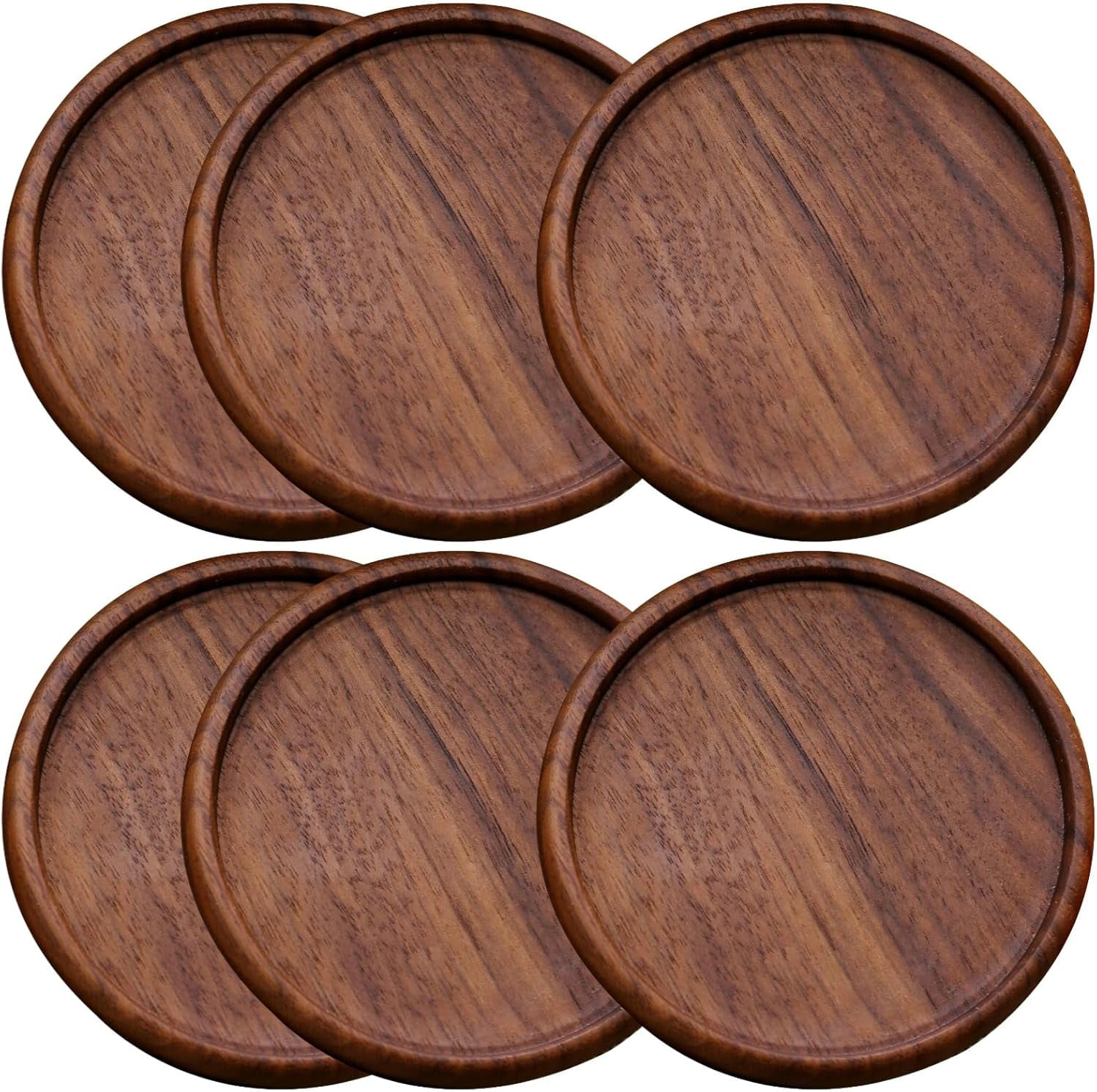 Liho Walnut Wood Coasters Set of 6, 3.94 Inch Round Drink Coasters with ...