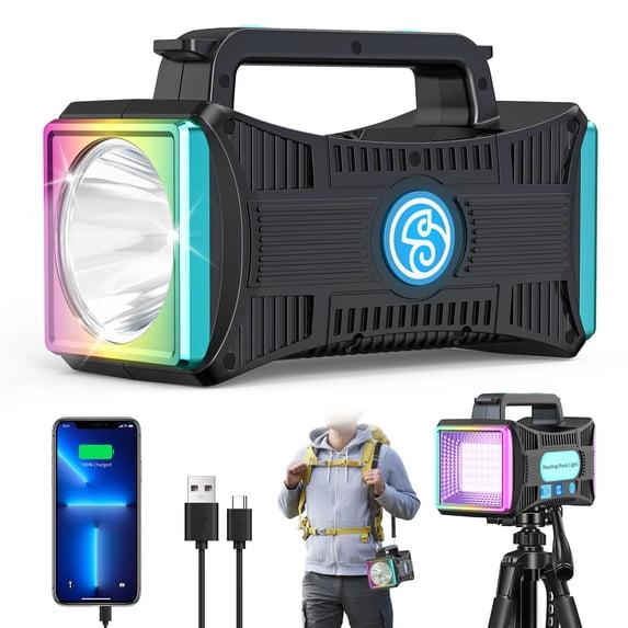 Lihtpo Rechargeable Flashlight, LED Spotlight Flashlight 15000 Capacity ...