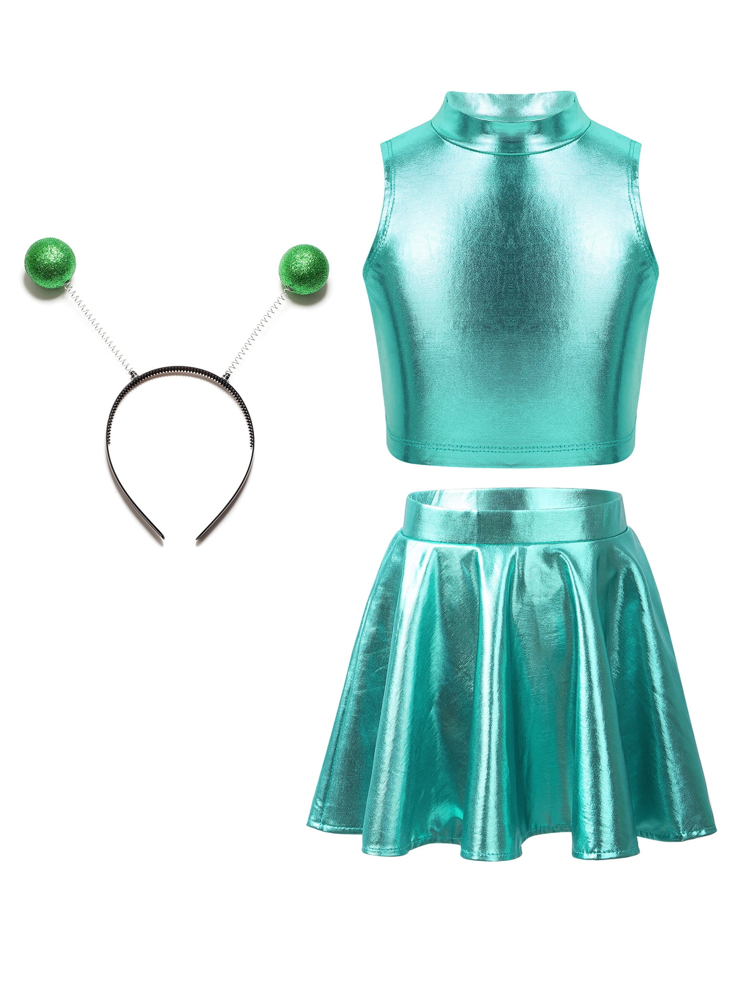 LiiYii Alien Outfit for Girls Shiny Metallic Dress Alien Sleeveless ...