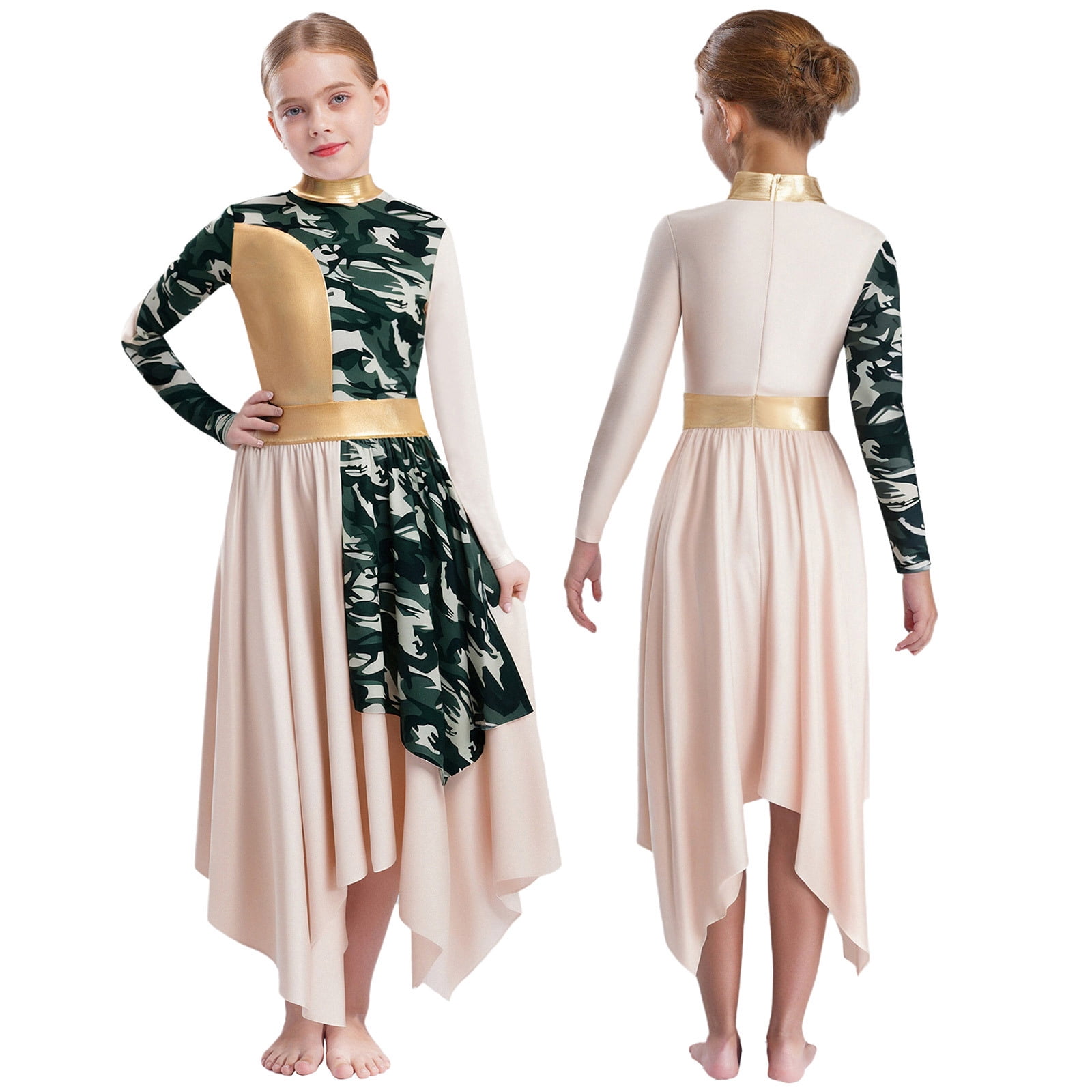 LiiYii Children Girls Praise Dance Robe Metallic Gold Worship Dress ...