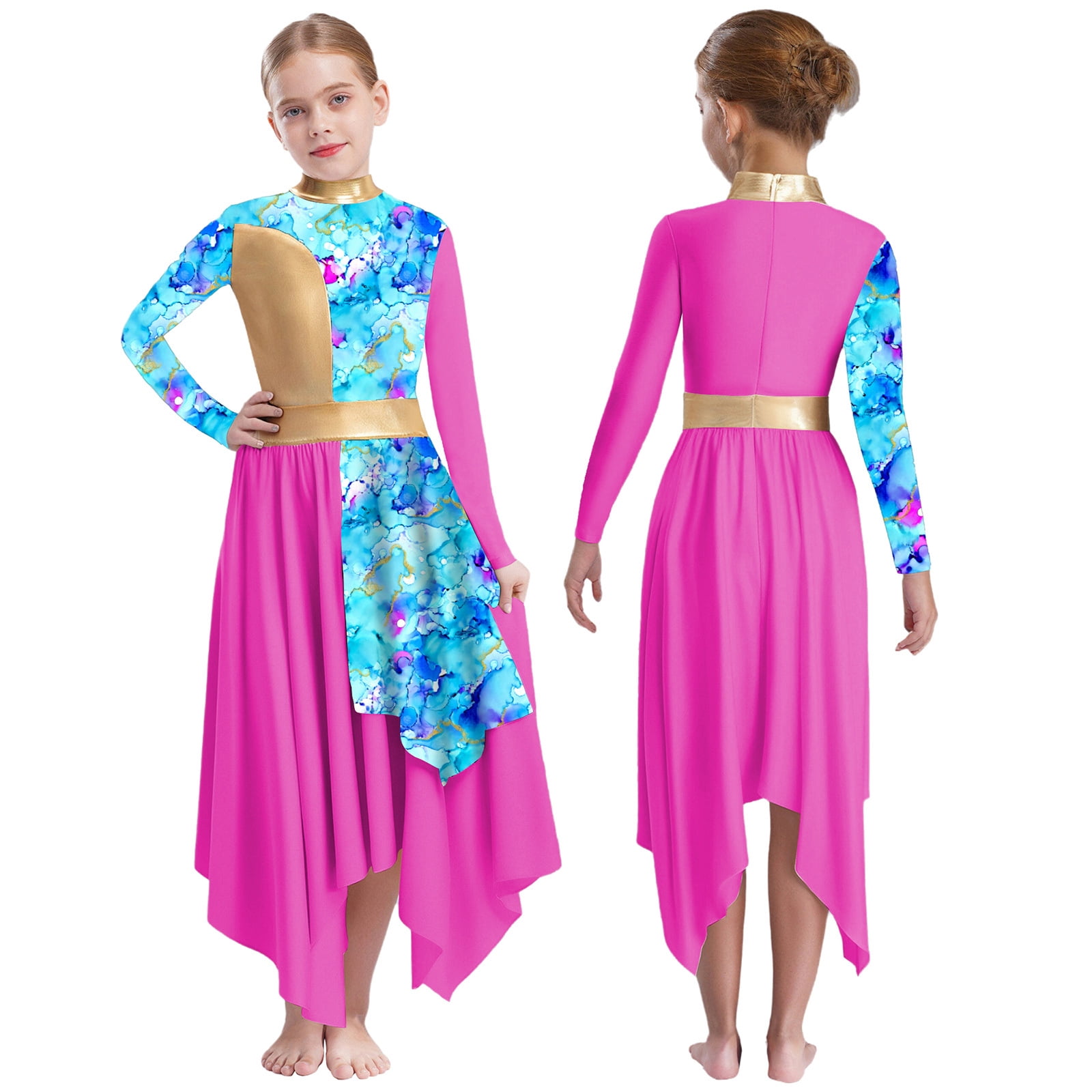 LiiYii Children Girls Praise Dance Robe Metallic Gold Worship Dress ...
