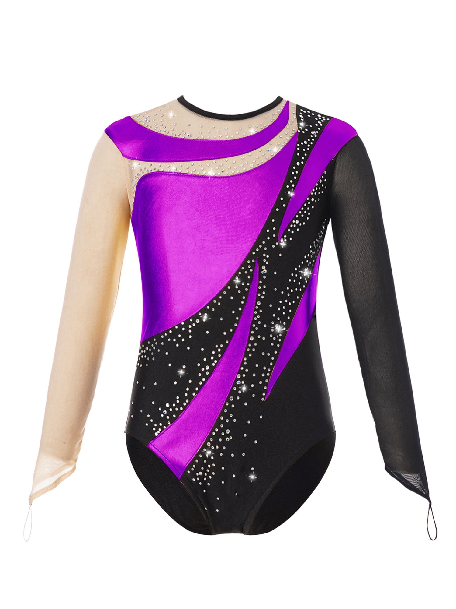 LiiYii Dance Leotards for Girls One Piece Sparkle Mesh Spliced Long ...