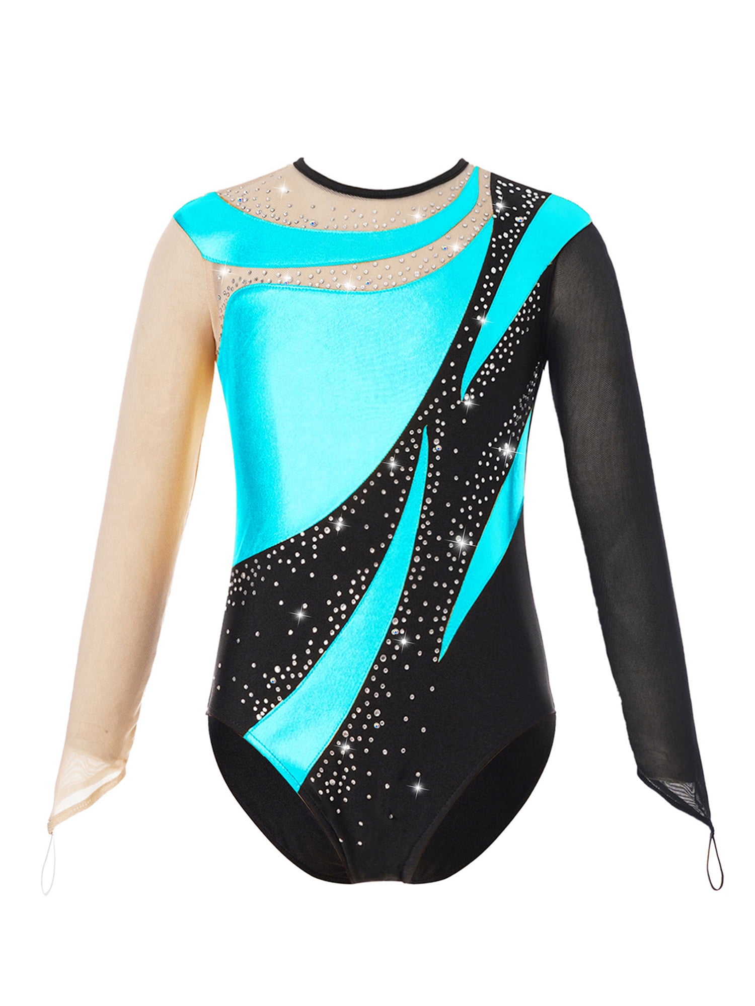 LiiYii Dance Leotards for Girls One Piece Sparkle Mesh Spliced Long ...