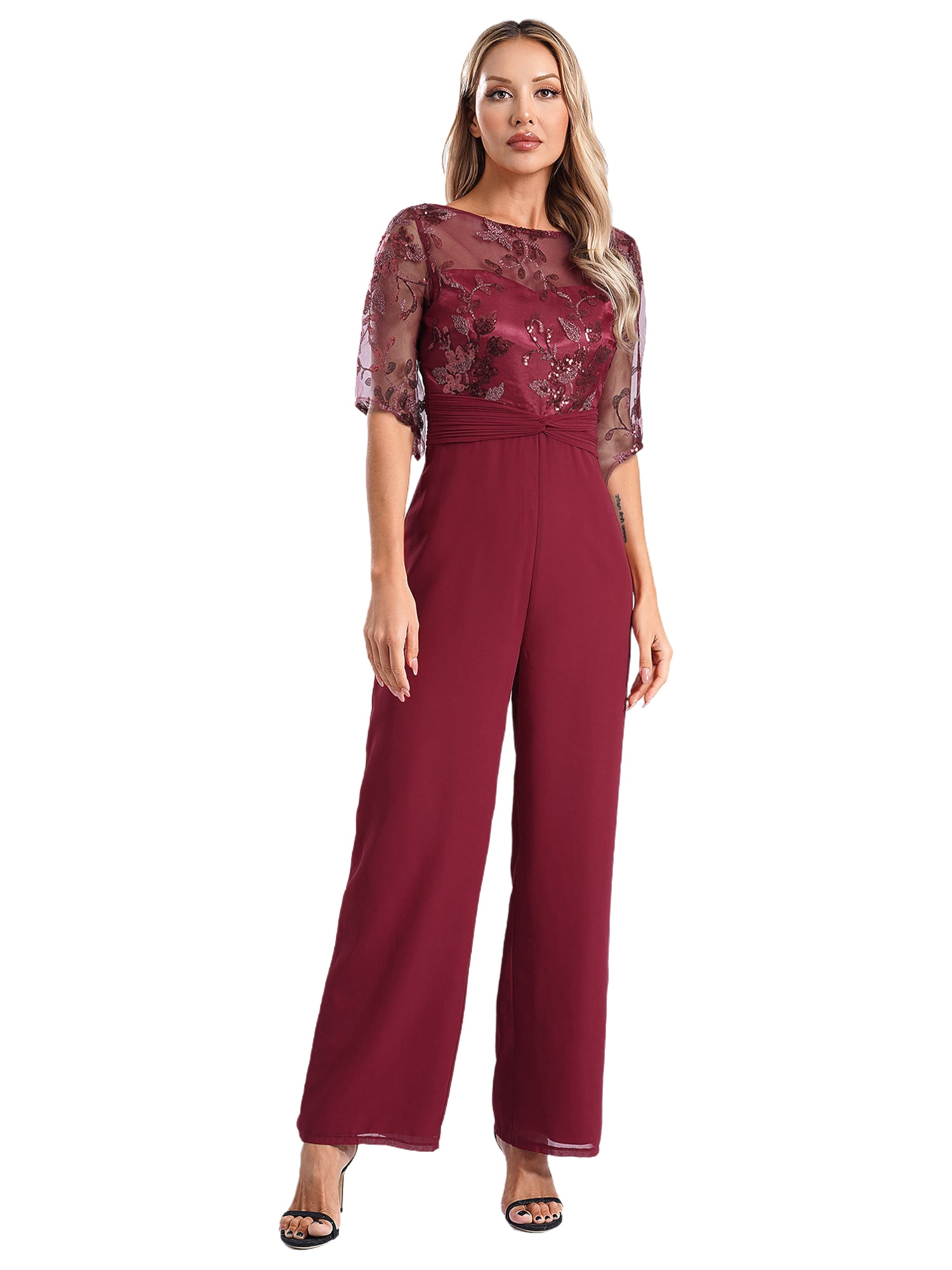 LiiYii Formal Jumpsuits for Women Lace Floral Long Jumpsuit Pants ...