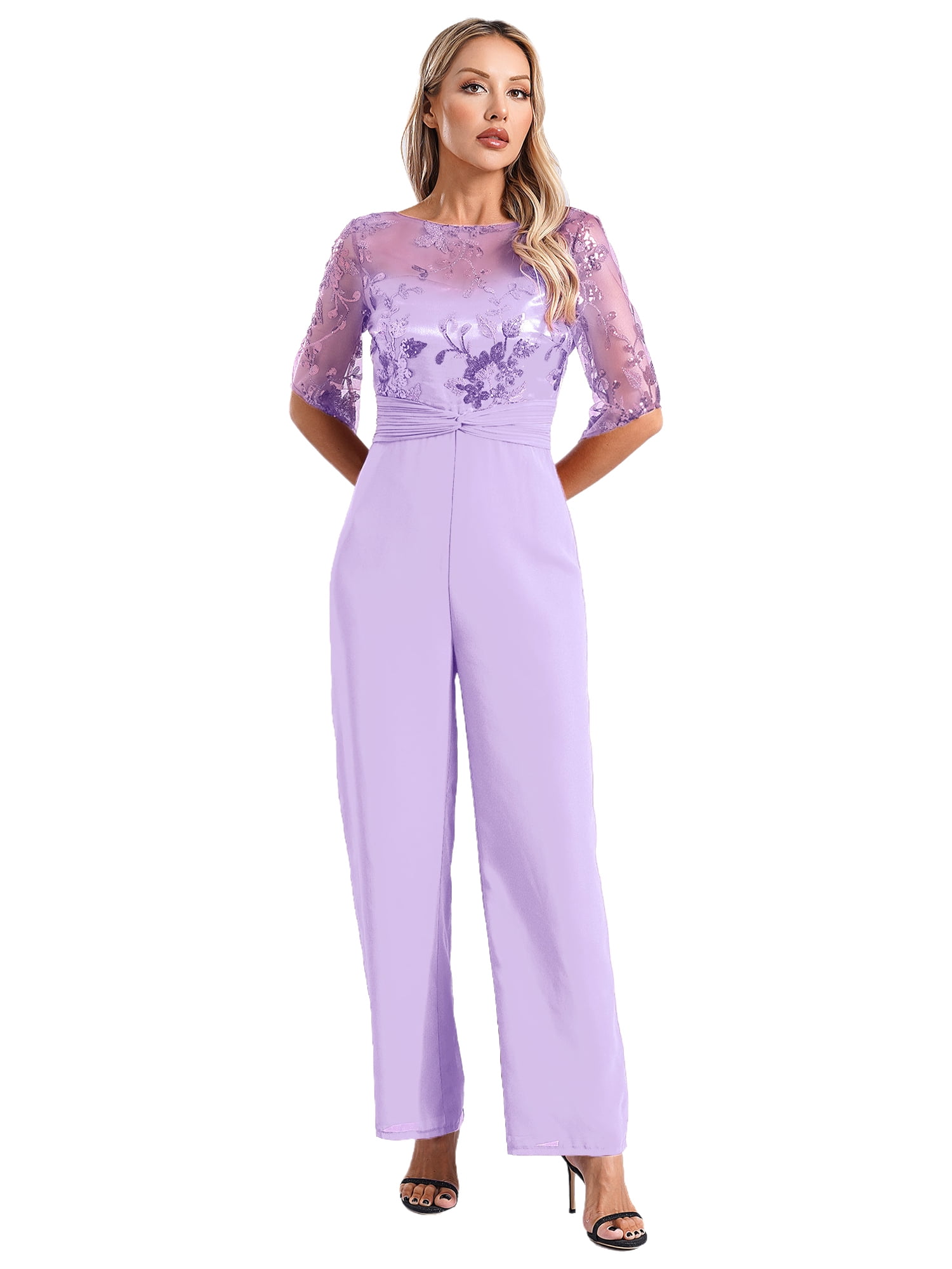 LiiYii Formal Jumpsuits for Women Lace Floral Long Jumpsuit Pants ...