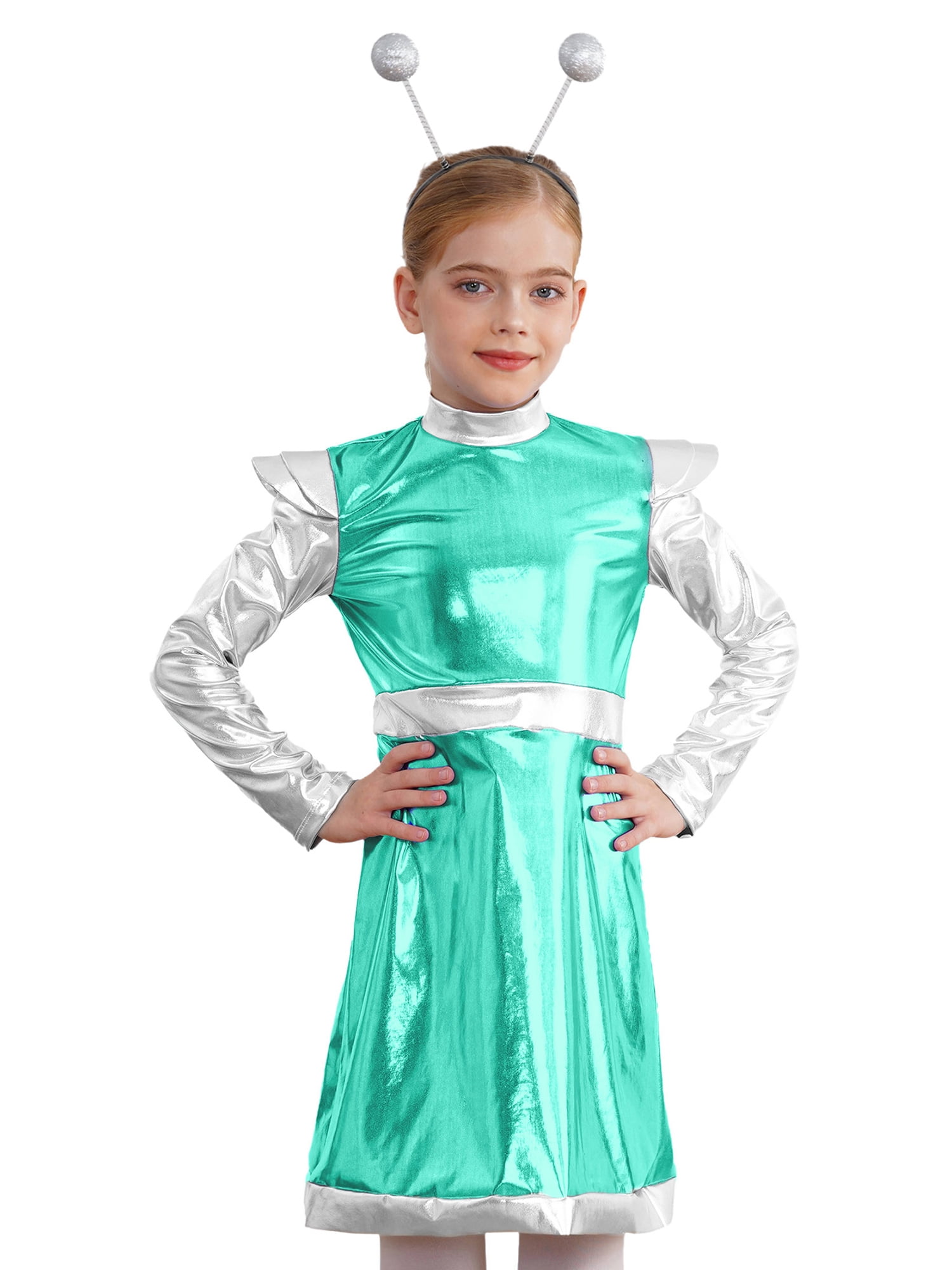 LiiYii Girls Alien Outfit Kids Party Fancy Dress Ups Outfits Glossy ...