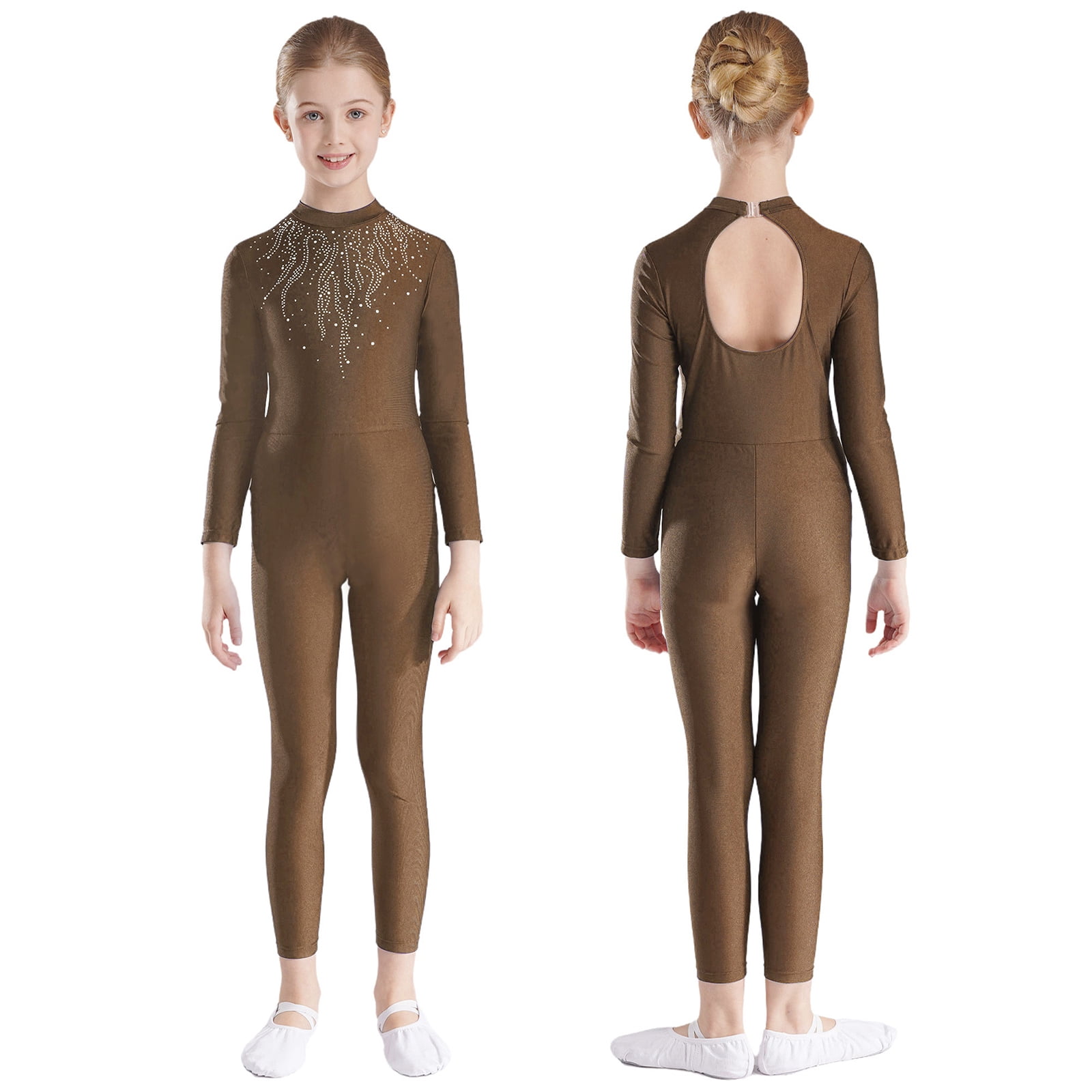 LiiYii Girls One Piece Gymnastic Leotard Long Sleeve Tank Unitard Full Length Bodysuit Active ...