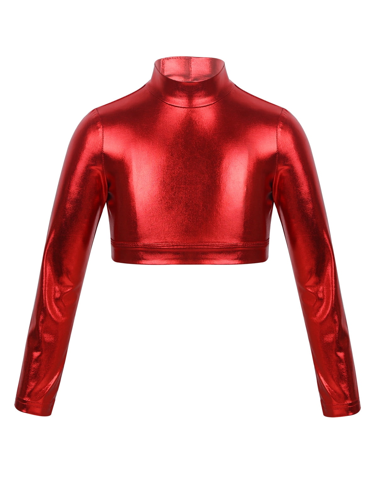 LiiYii Girls Turtle Neck Shiny Metallic Casual Crop Top Jazz Dance Top ...