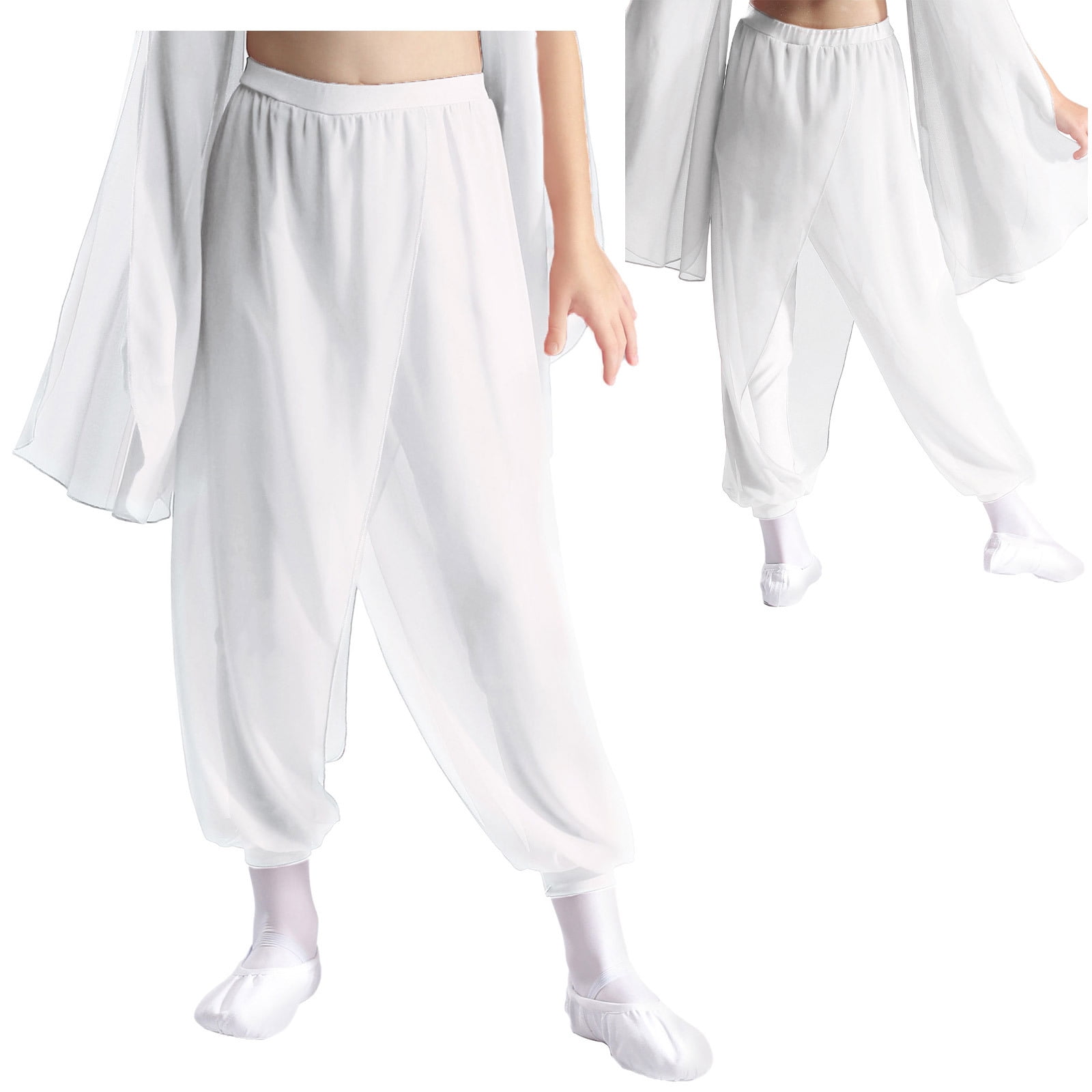 LiiYii Harem Pants for Girls Chiffon Overlay Belly Dance Bloomers ...