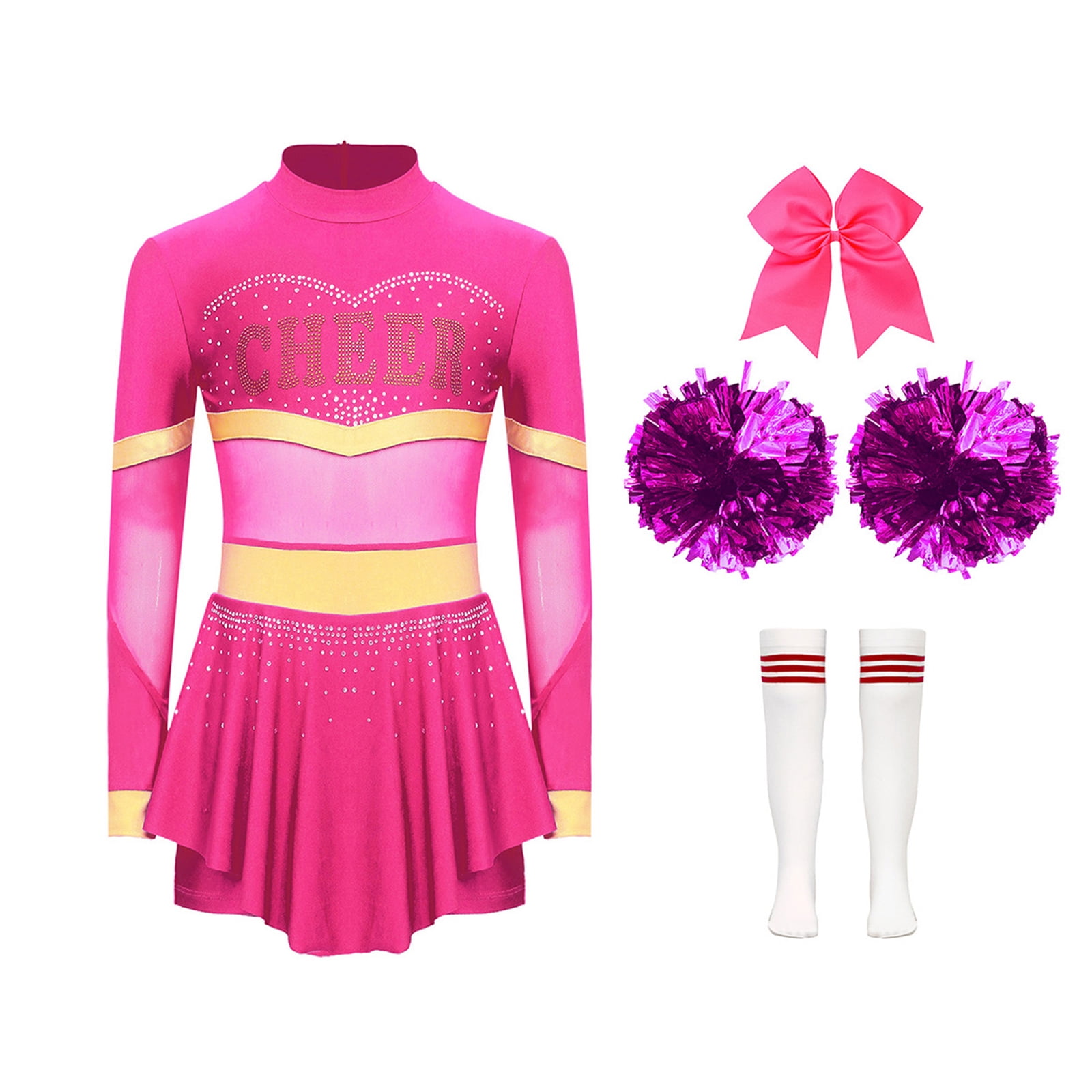 LiiYii Kids Girls Cheer Leader Dance Outfit Cheerleading Skirt Set ...