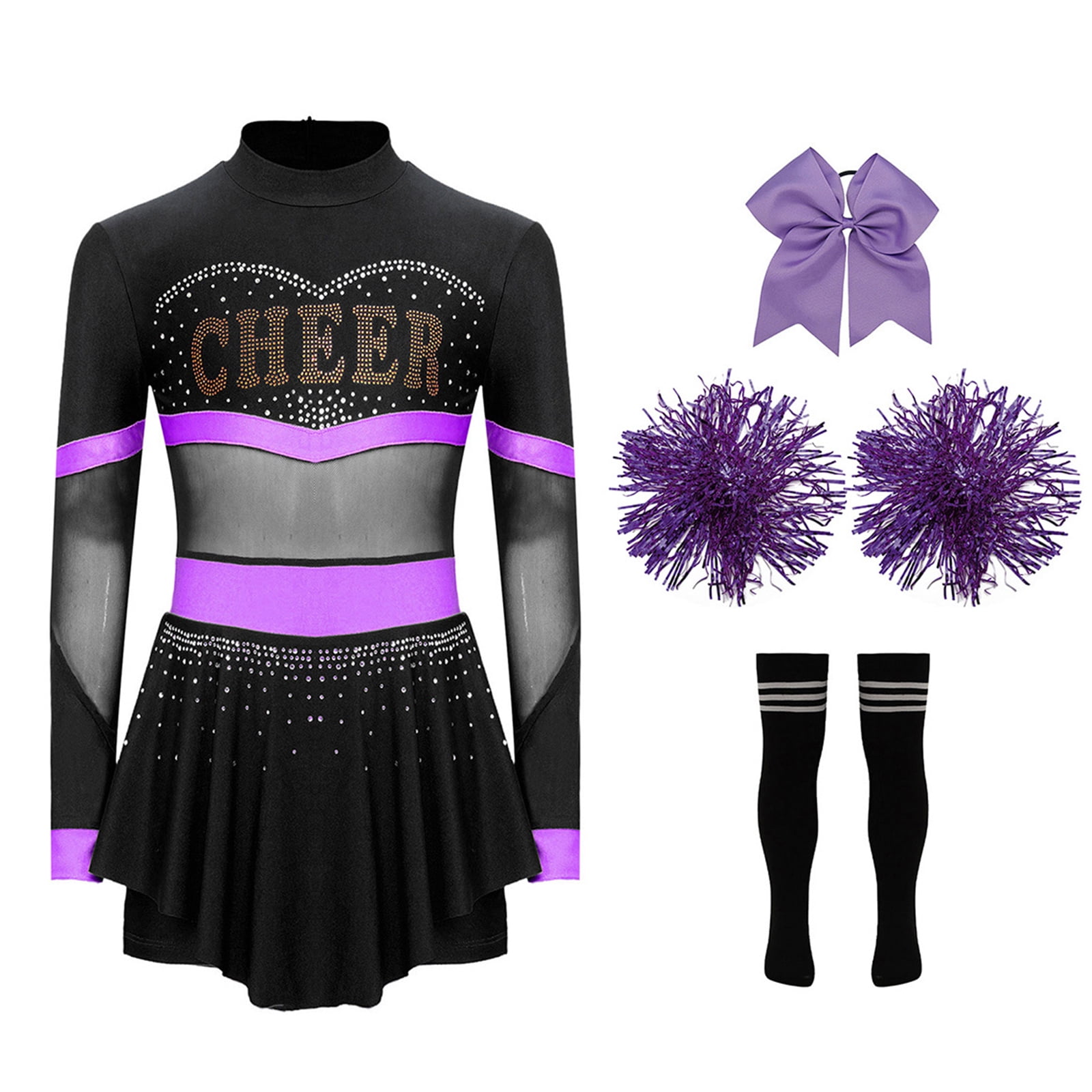 LiiYii Kids Girls Cheer Leader Dance Outfit Cheerleading Skirt Set ...