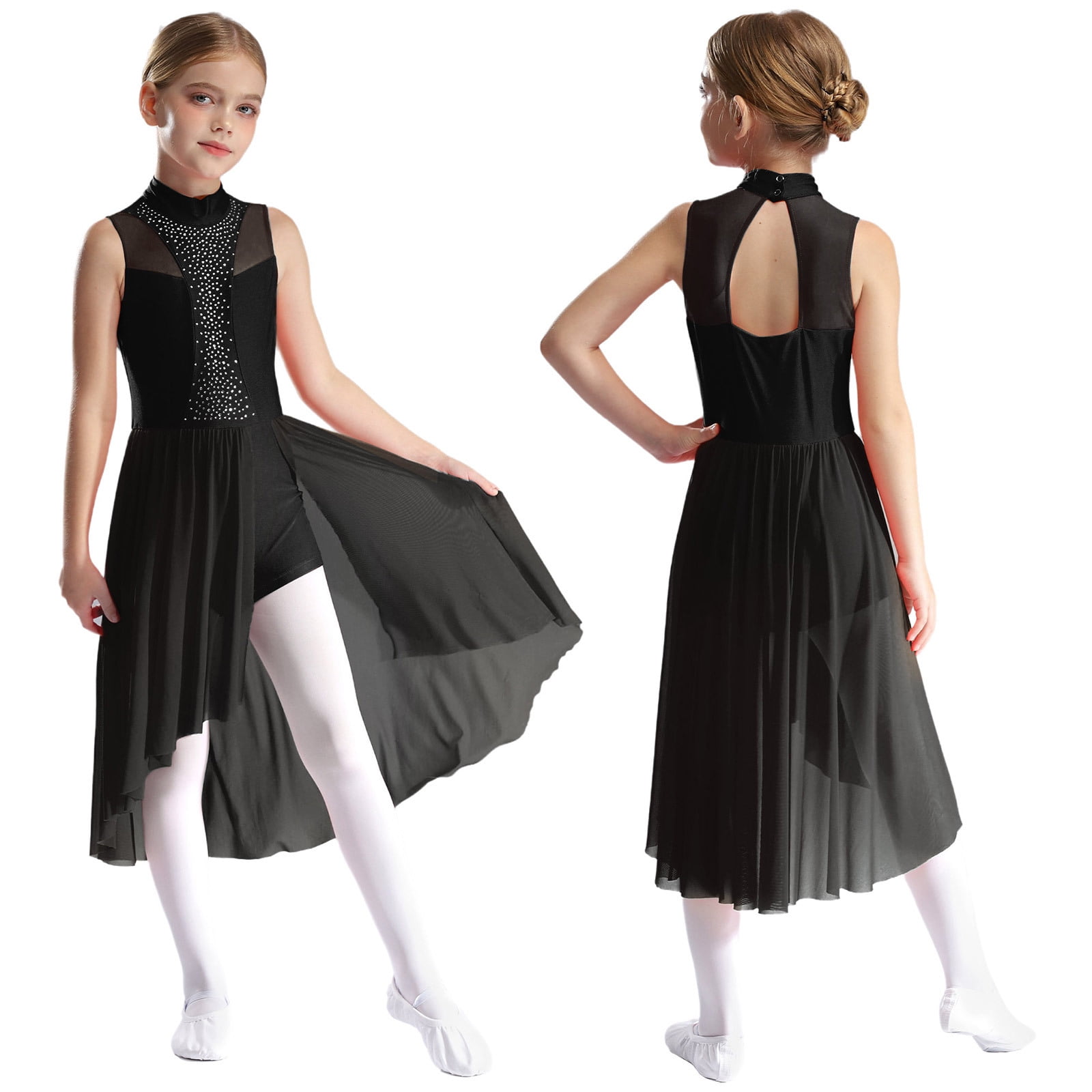LiiYii Kids Girls Lyrical Dance Costumes Sleeveless Mesh Tulle Flowy ...