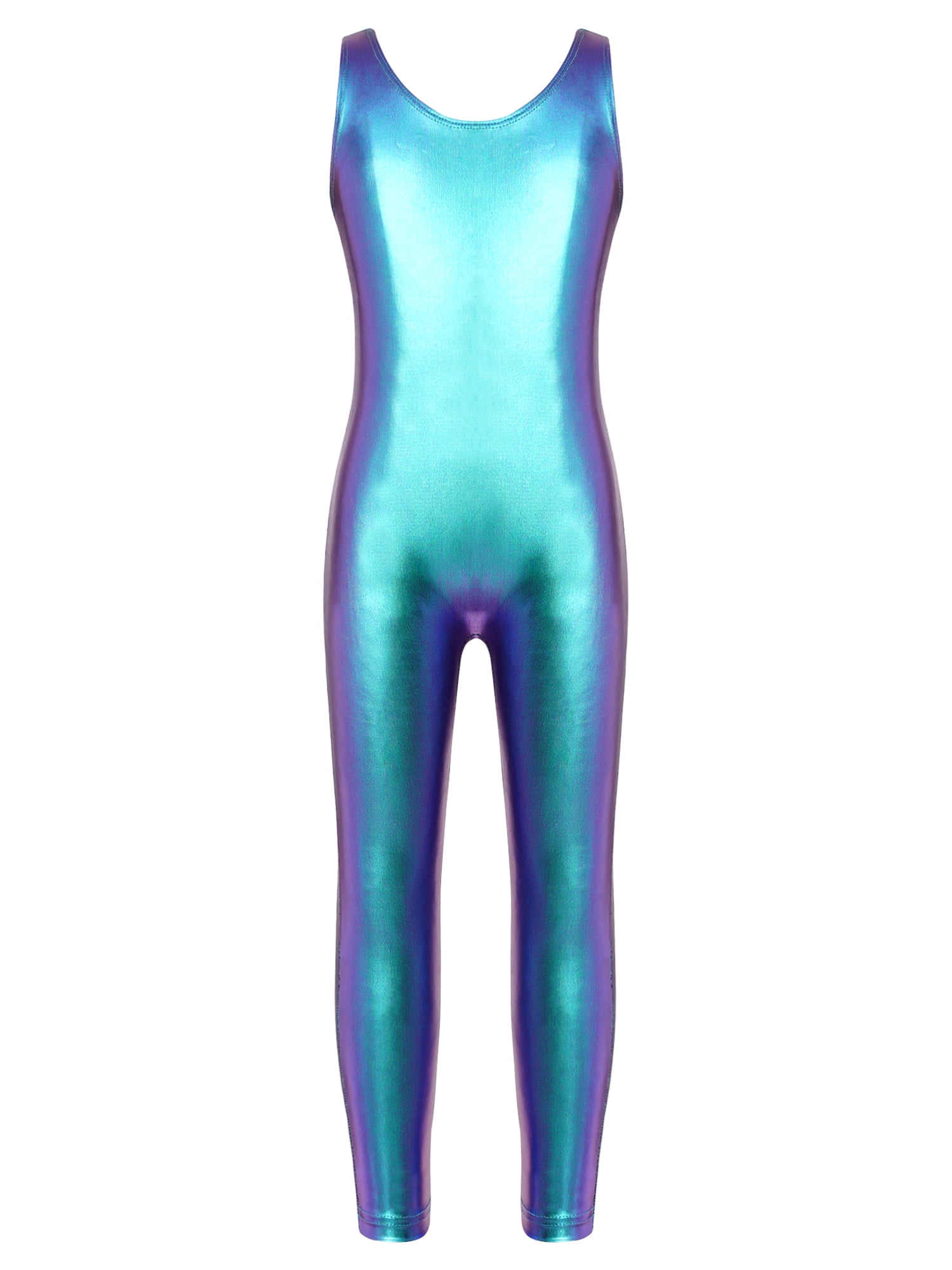 LiiYii Kids Girls One Piece Shiny Metallic Gymnastic Leotard Catsuit ...