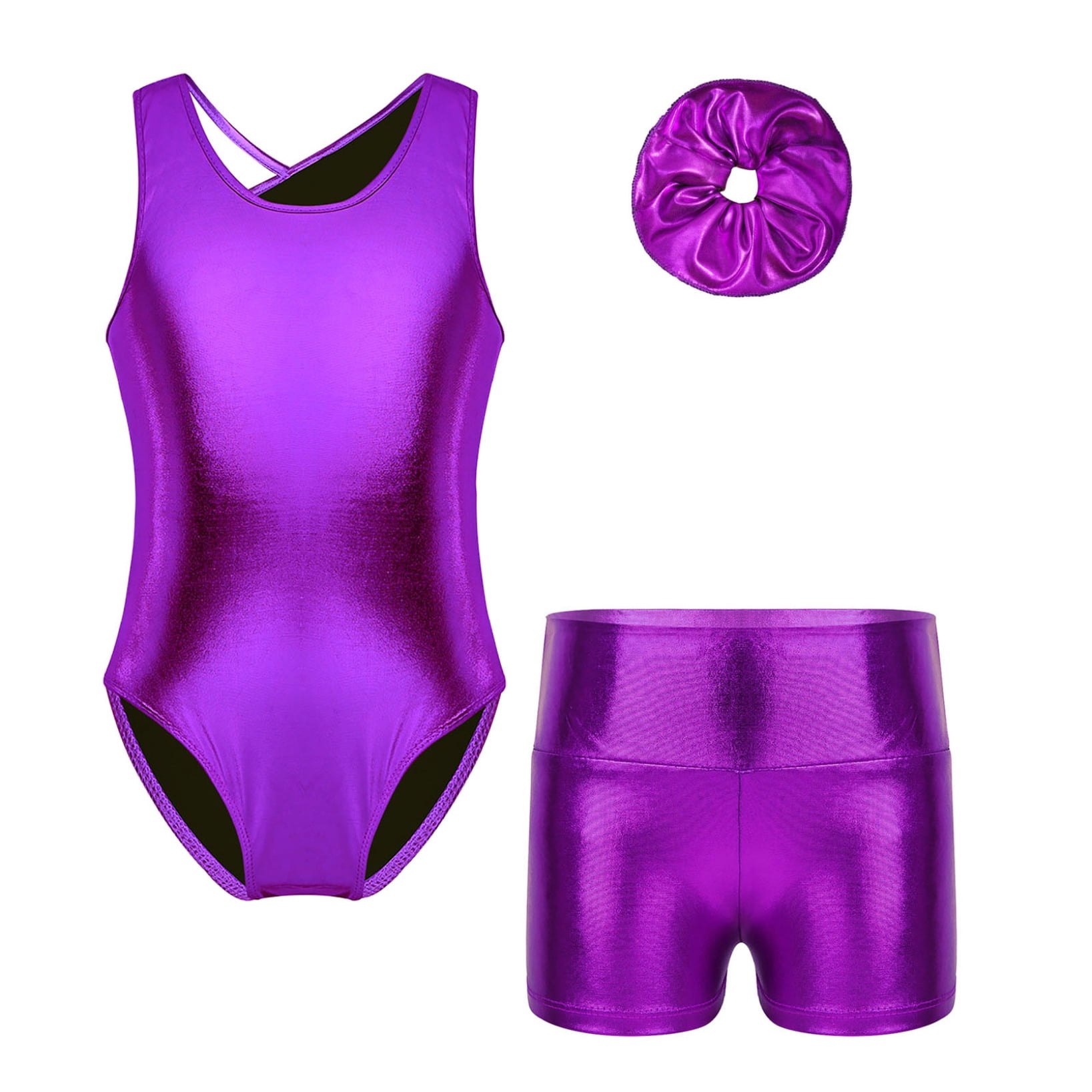 LiiYii Kids Girls Sleeveless Gymnastics Leotards with Shorts and Hair ...
