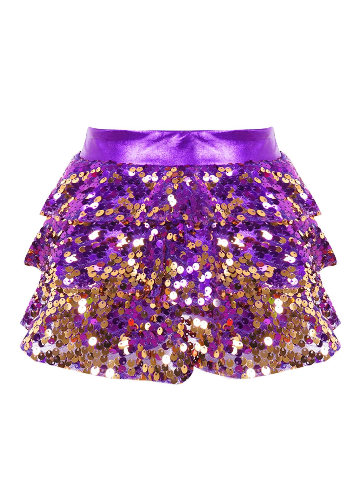 LiiYii Kids Girls Sparkly Sequins Tiered Shorts Mini Skirts Shiny Latin ...