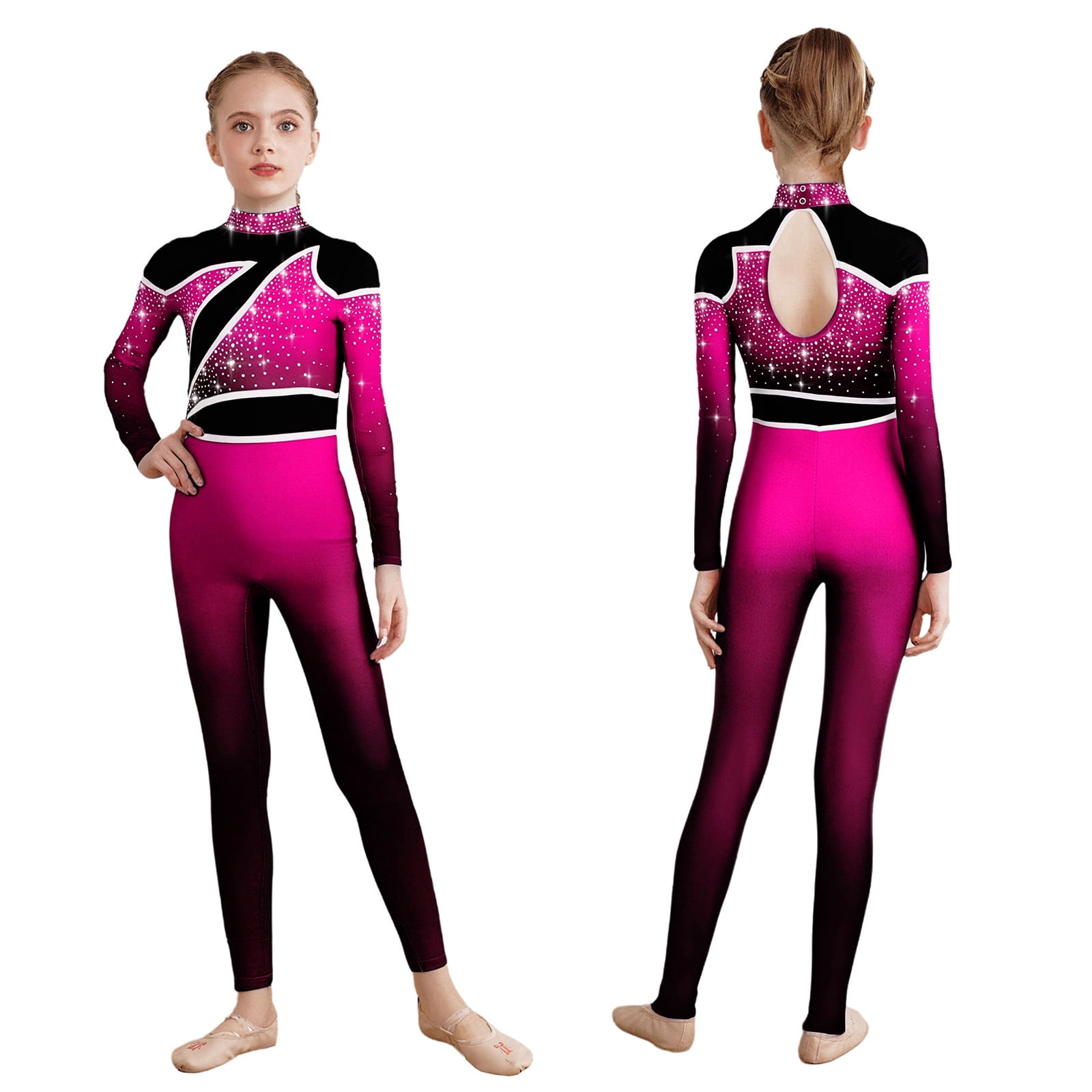 LiiYii Leotard for Girls Long Sleeve Dance Unitard Gymnastics Bodysuit ...