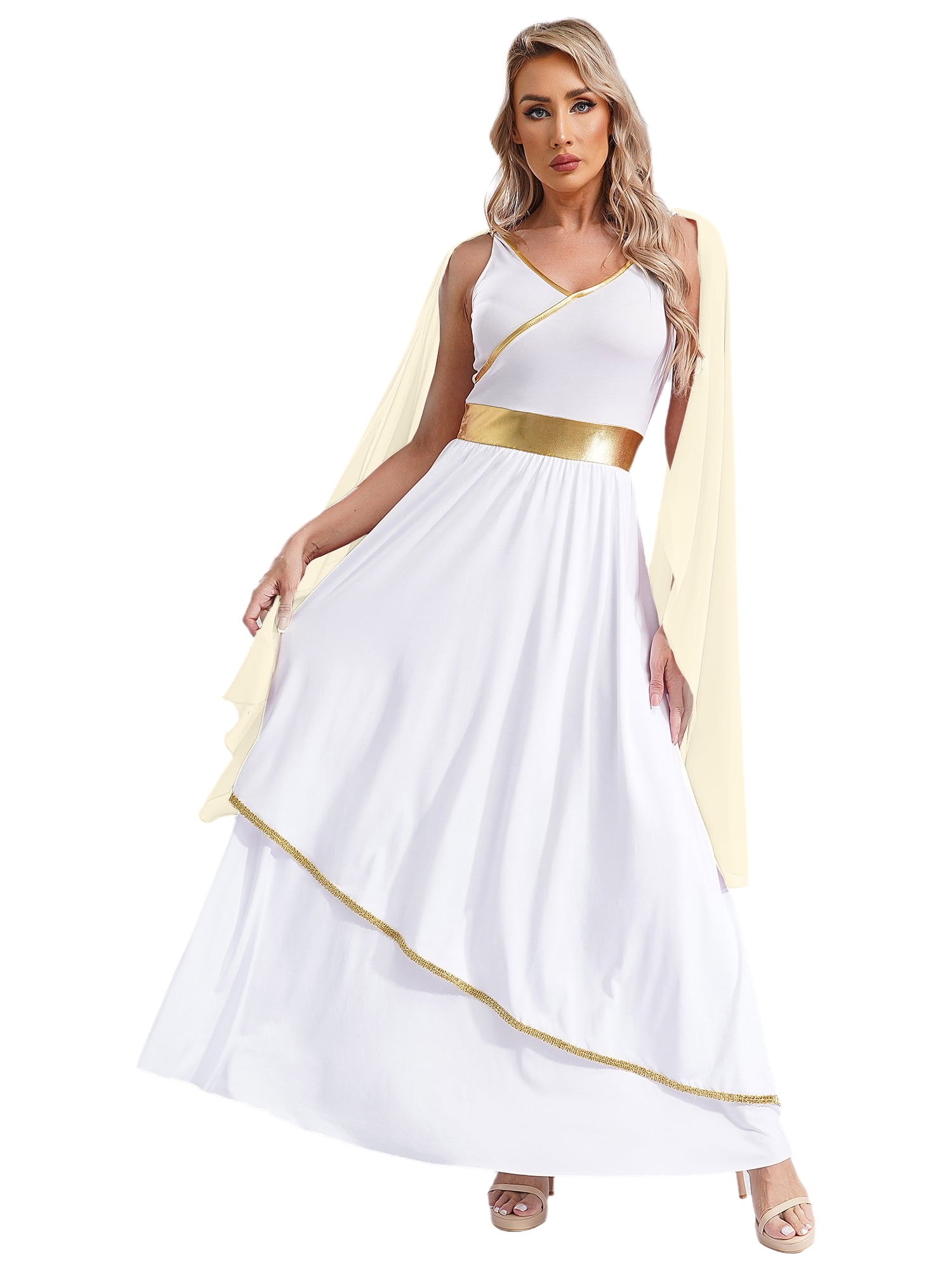 LiiYii Woman's Greek Athenian Roman Toga Outift Ruffles Cape Maxi ...