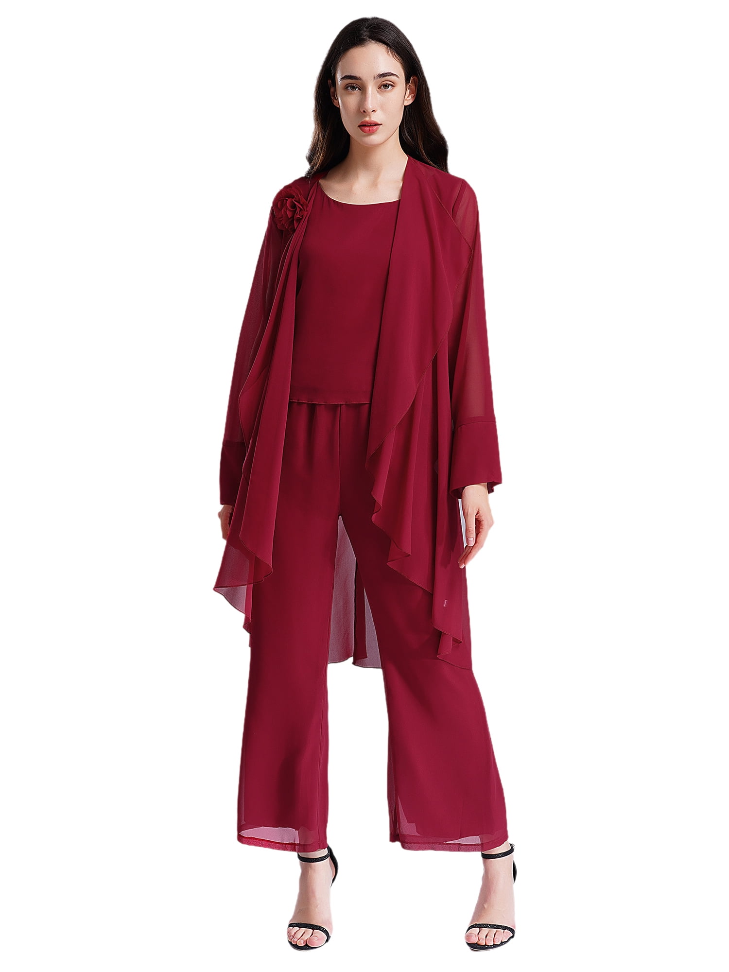 LiiYii Women 3 Piece Chiffon Pant Suits Plus Size Mother of The Bride ...