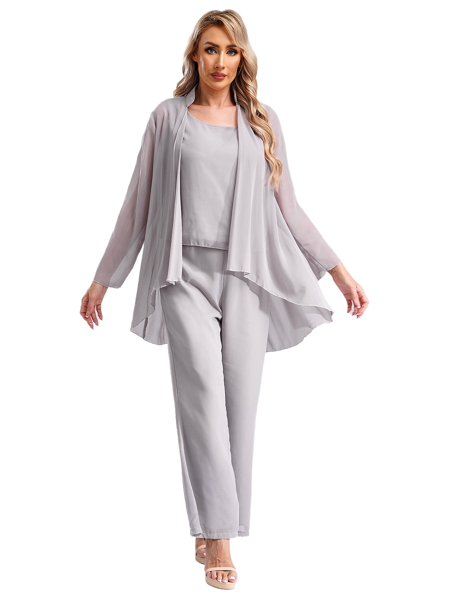 LiiYii Women 3 Piece Chiffon Pant Suits Plus Size Mother of The Bride ...