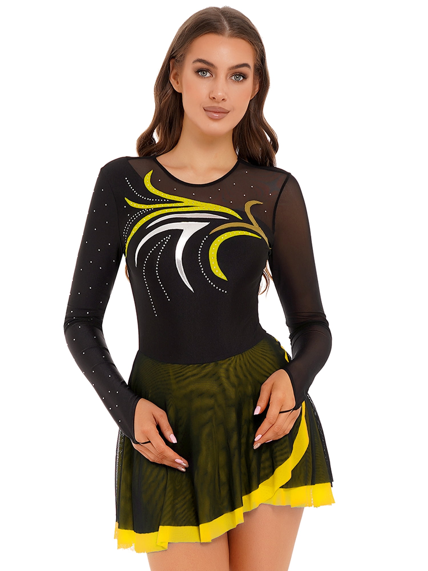 LiiYii Women's Adult Gymnastics Leotard Lyrical Dancewear Sheer Mesh ...