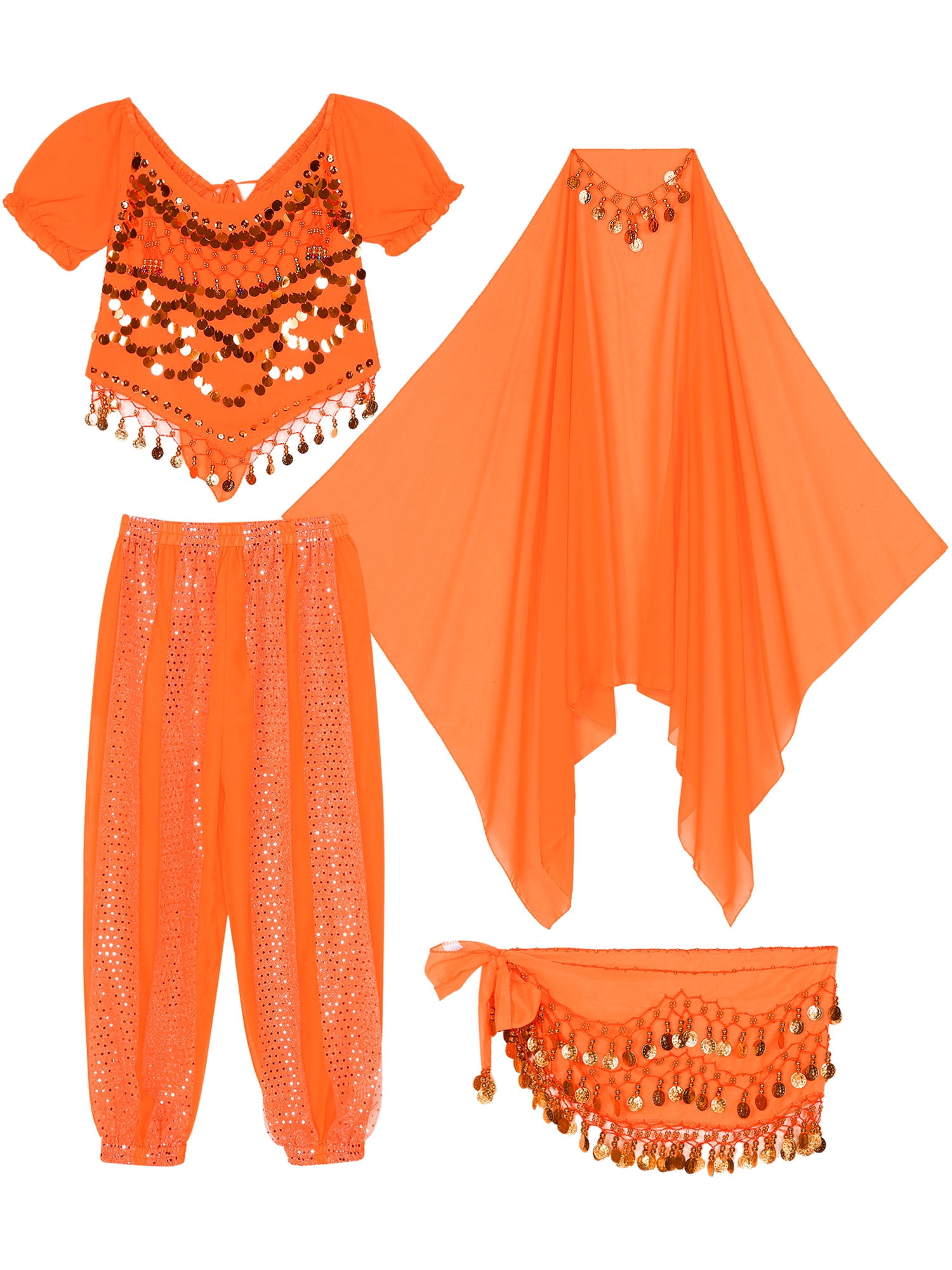 LiiYii Women's Belly Dance Outfit Set India Dancer Fancy Dress Up 4 ...