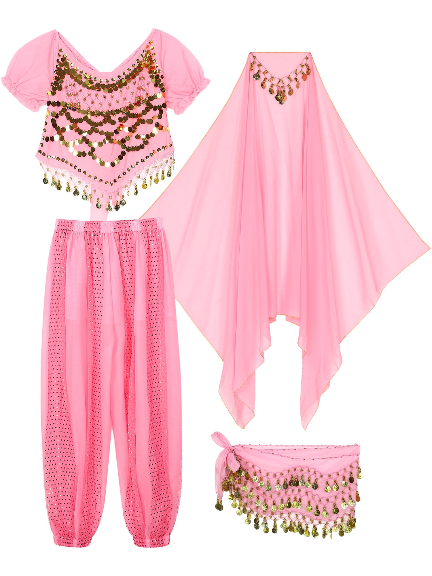 LiiYii Women's Belly Dance Outfit Set India Dancer Fancy Dress Up 4 ...