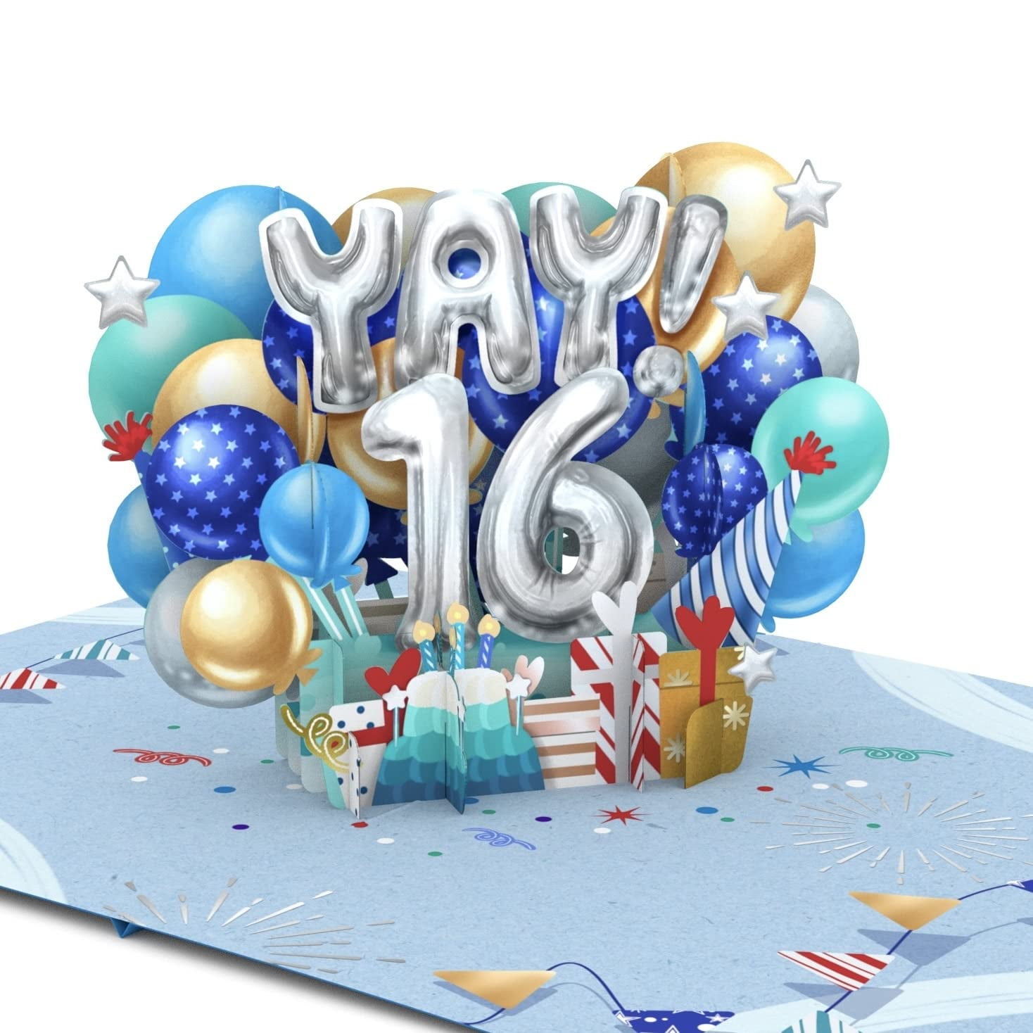Liif Blue Balloons 16th birthday card, Happy 16 Birthday Card, 3D Greeting Pop Up Birthday Card ...
