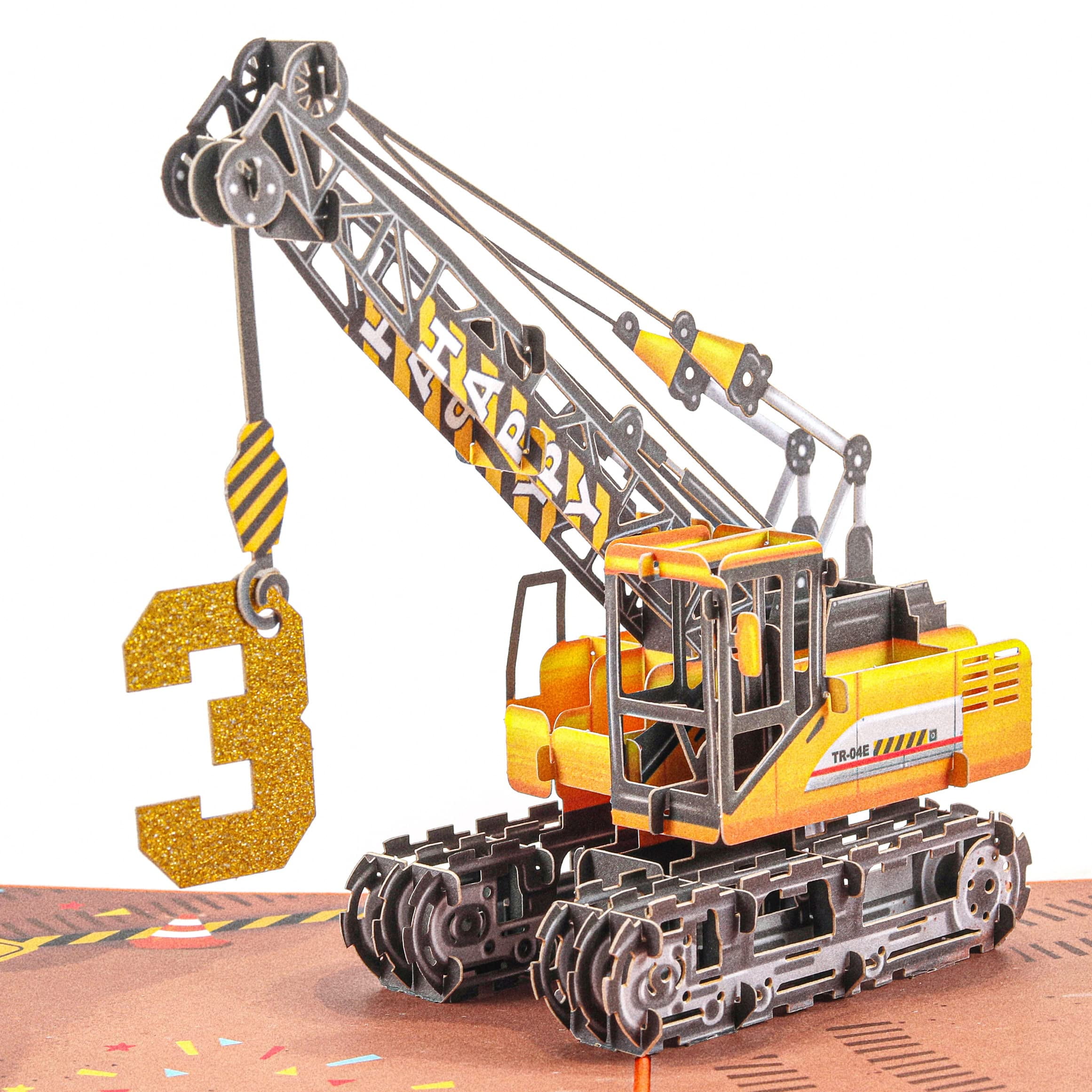 Liif Crane Truck Happy 3rd Birthday SMRCard,3D Greeting Up Birthday Card For 3 Years Old For Boy ...