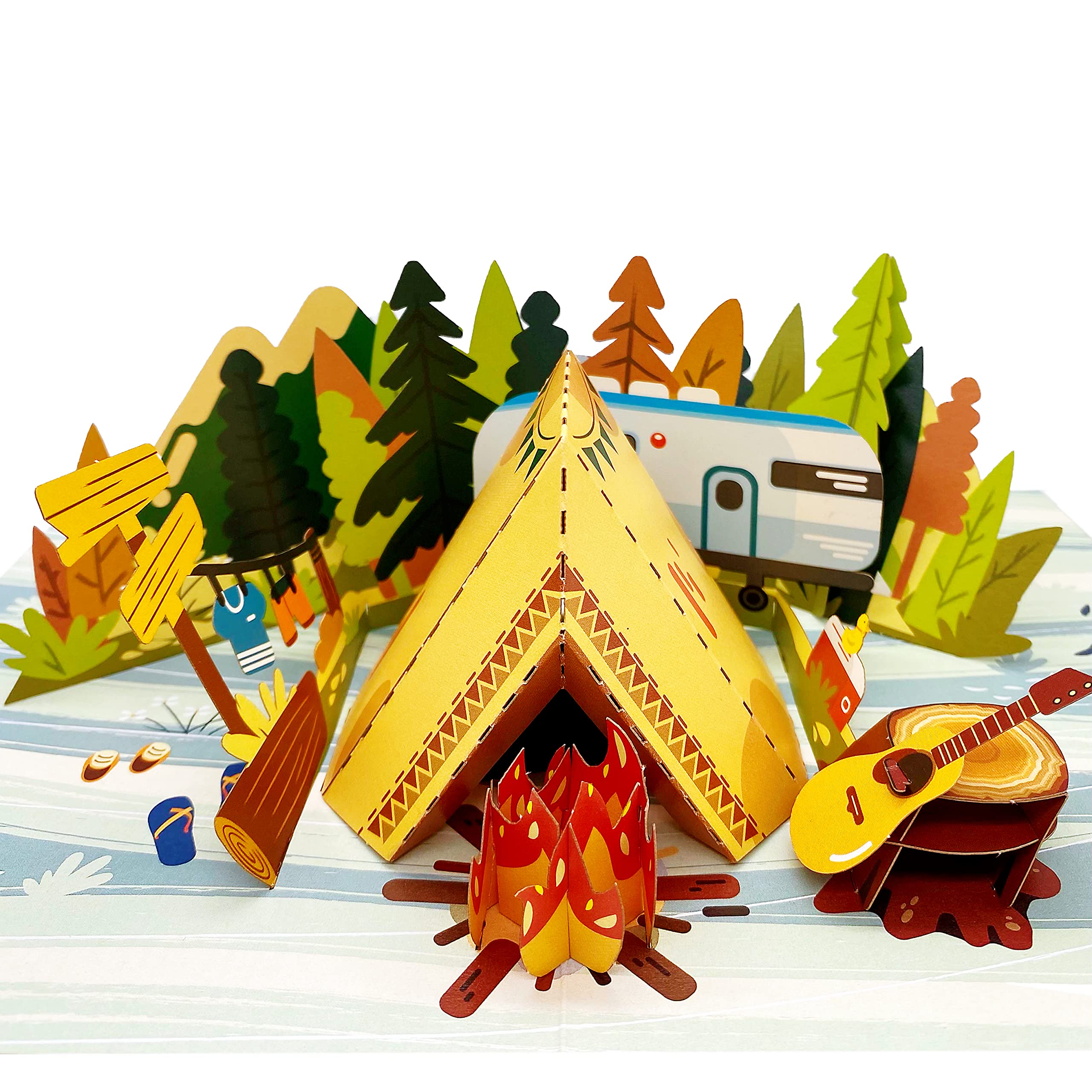 Liif Family Camping 3D Greeting Pop Up Card - Happy Retirement, Fathers Day, Summer, Holiday ...