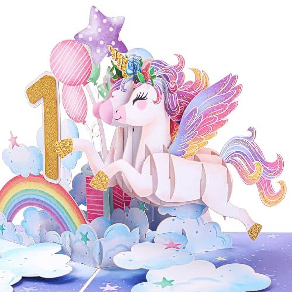 Liif Unicorn Happy 1st Birthday Card | 3D Greeting Pop Up Birthday Card ...