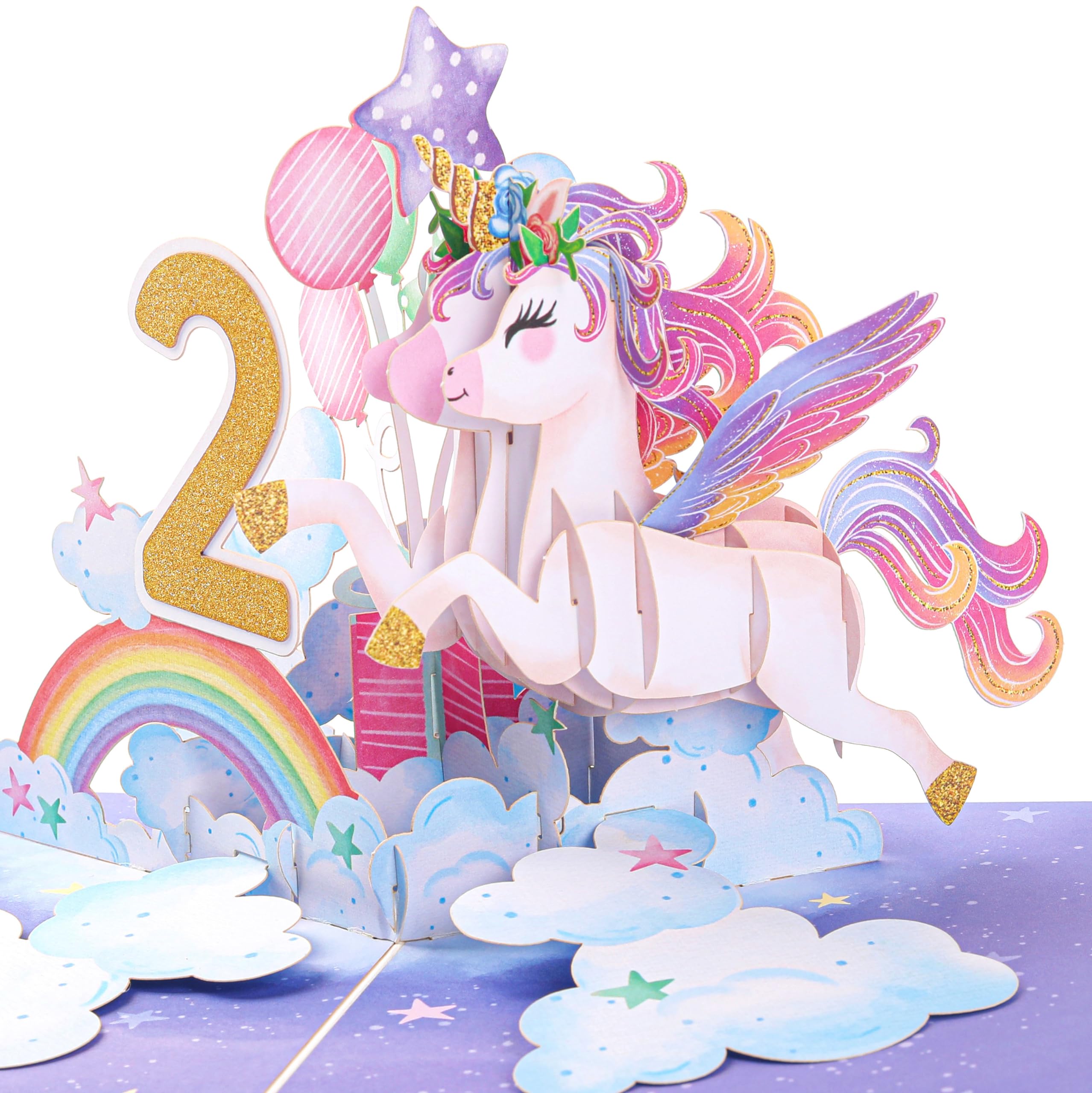 Liif Unicorn Happy 2nd Birthday Card, Pop Up Birthday Card for 2 Year Old for Kids, Girl ...