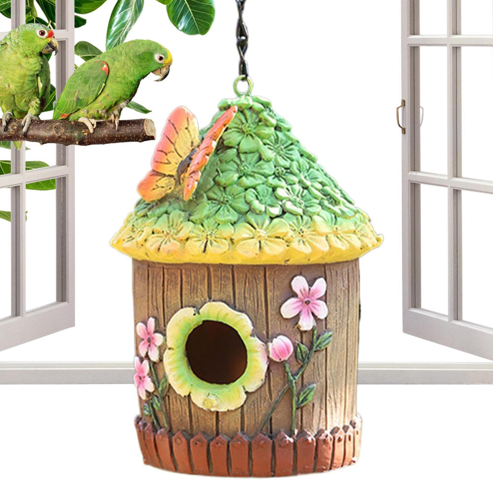 Liilaimic Bird House Hangable Bird Nesting Box Resin Decorative Cute ...