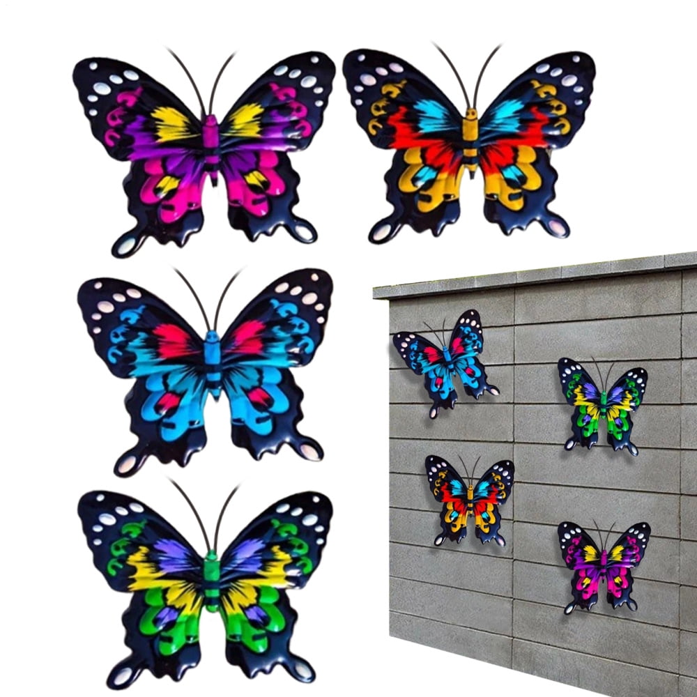 Liilaimic Butterfly Wall Decor Balcony Sculpture Set of 4 Metal ...