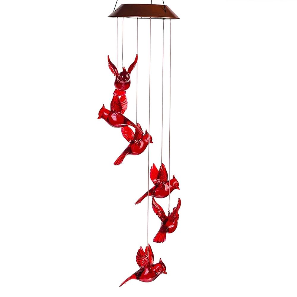 Liilaimic Cardinal Windchime Solar Powered Spiral Wind Bell Red Bird ...