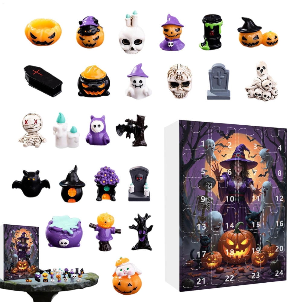Liilaimic Halloween Countdown Calendar Scary Statue for Shelf Decor 24 ...