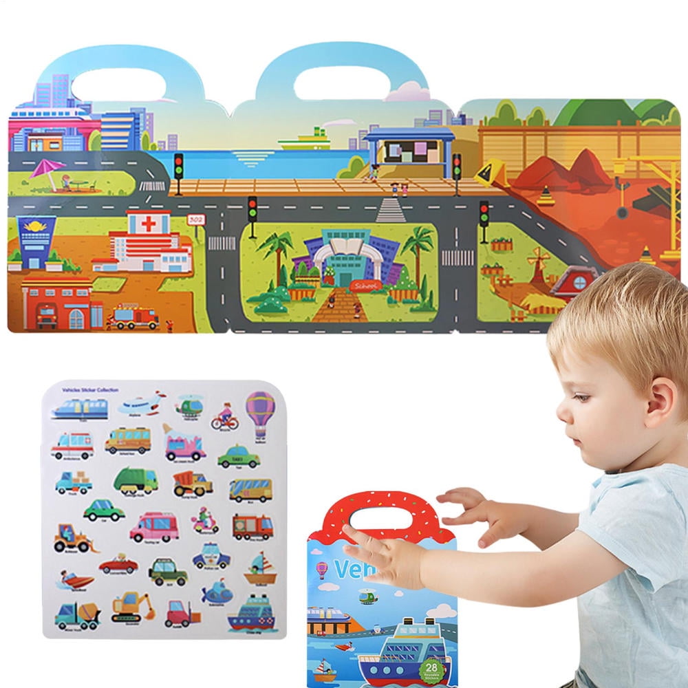 Liilaimic Vehicles Sticker Book Restickable Quiet Books Waterproof ...