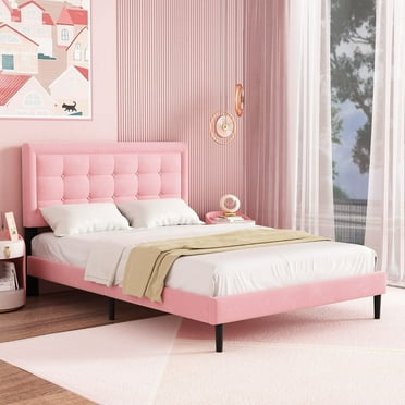 4 EVER WINNER Full Size Bed Frame, Upholstered Platform Bed with ...