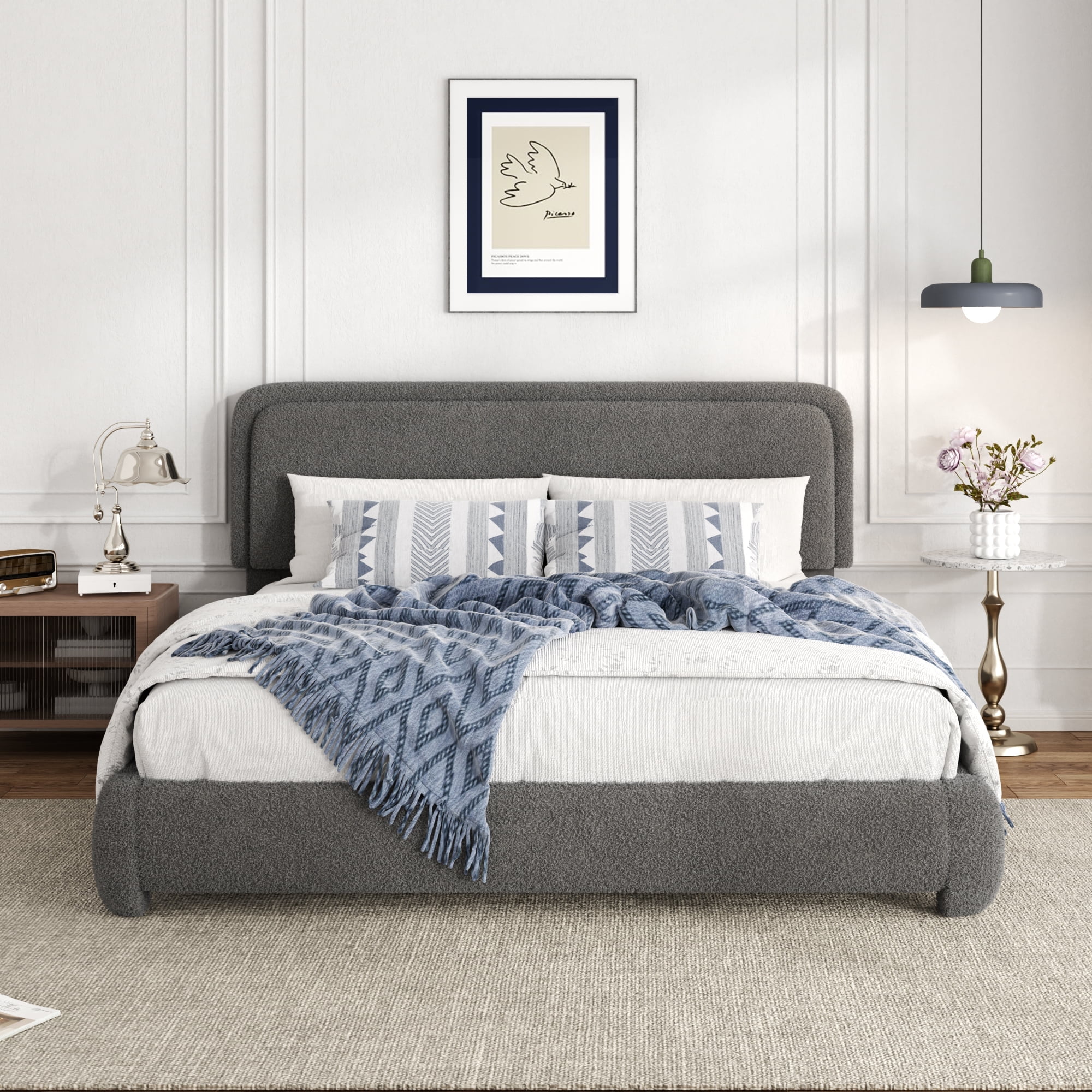 Lijimei King Size Boucle Bed Frame, Upholstered Cloud Platform Bed ...