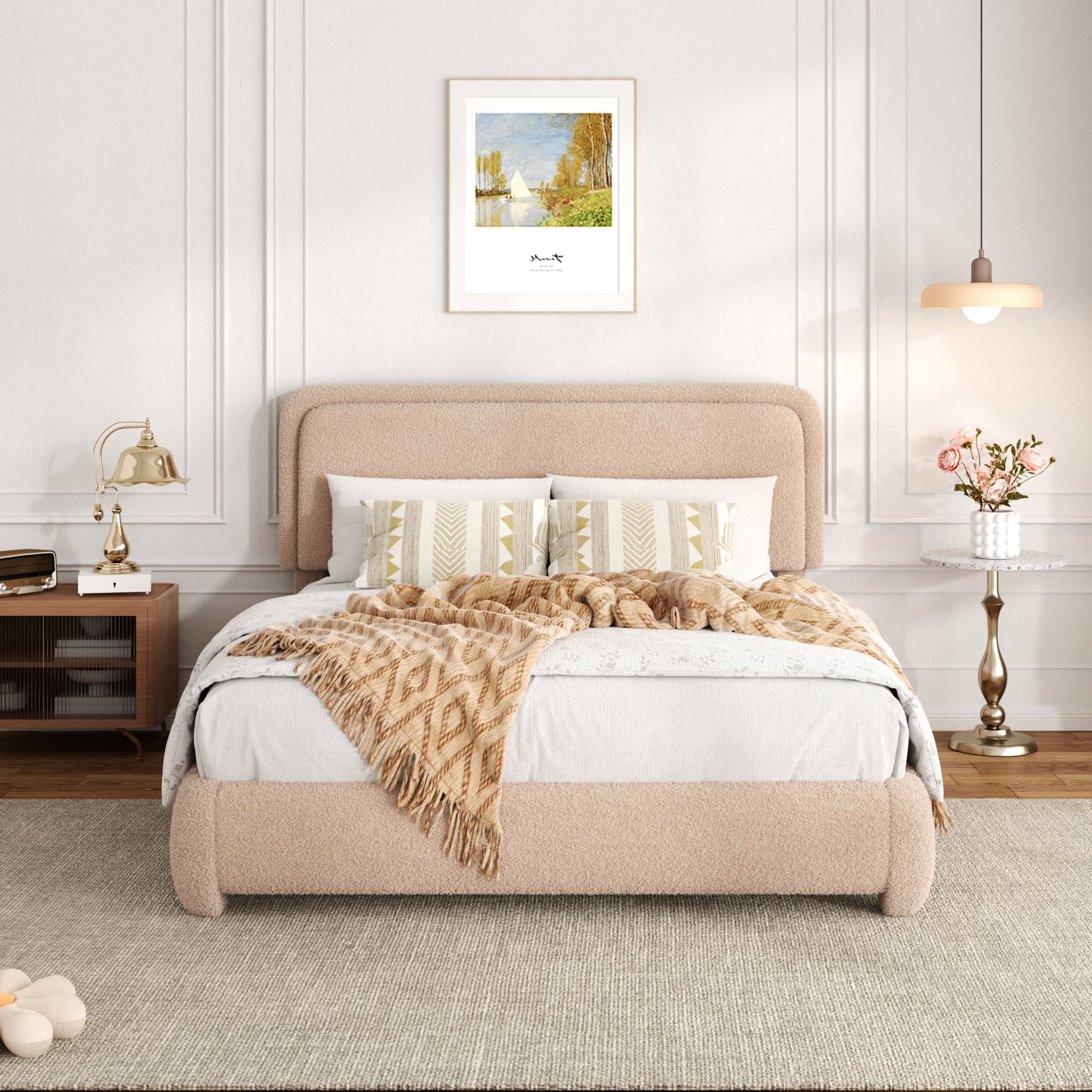 Lijimei Queen Size Boucle Platform Bed Frame, Upholstered Cloud with ...