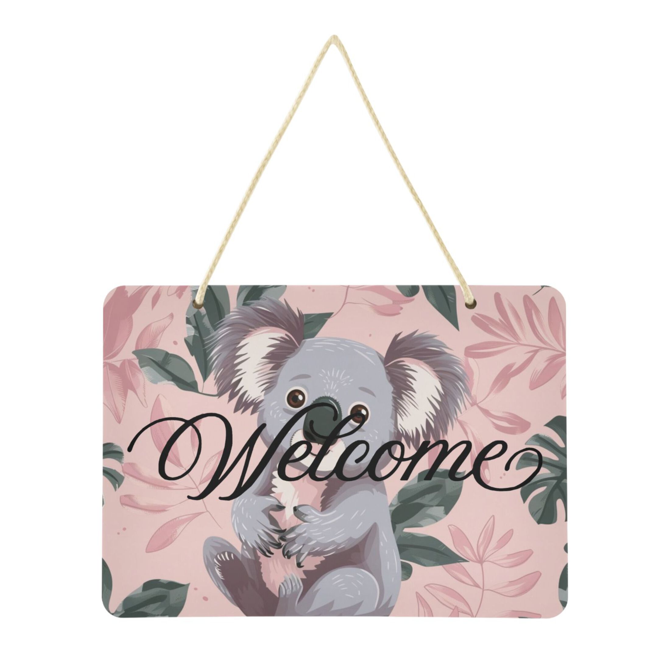 Likable Koala and Leaf Welcome Sign Front Door PVC 14x10 inch Hanger ...