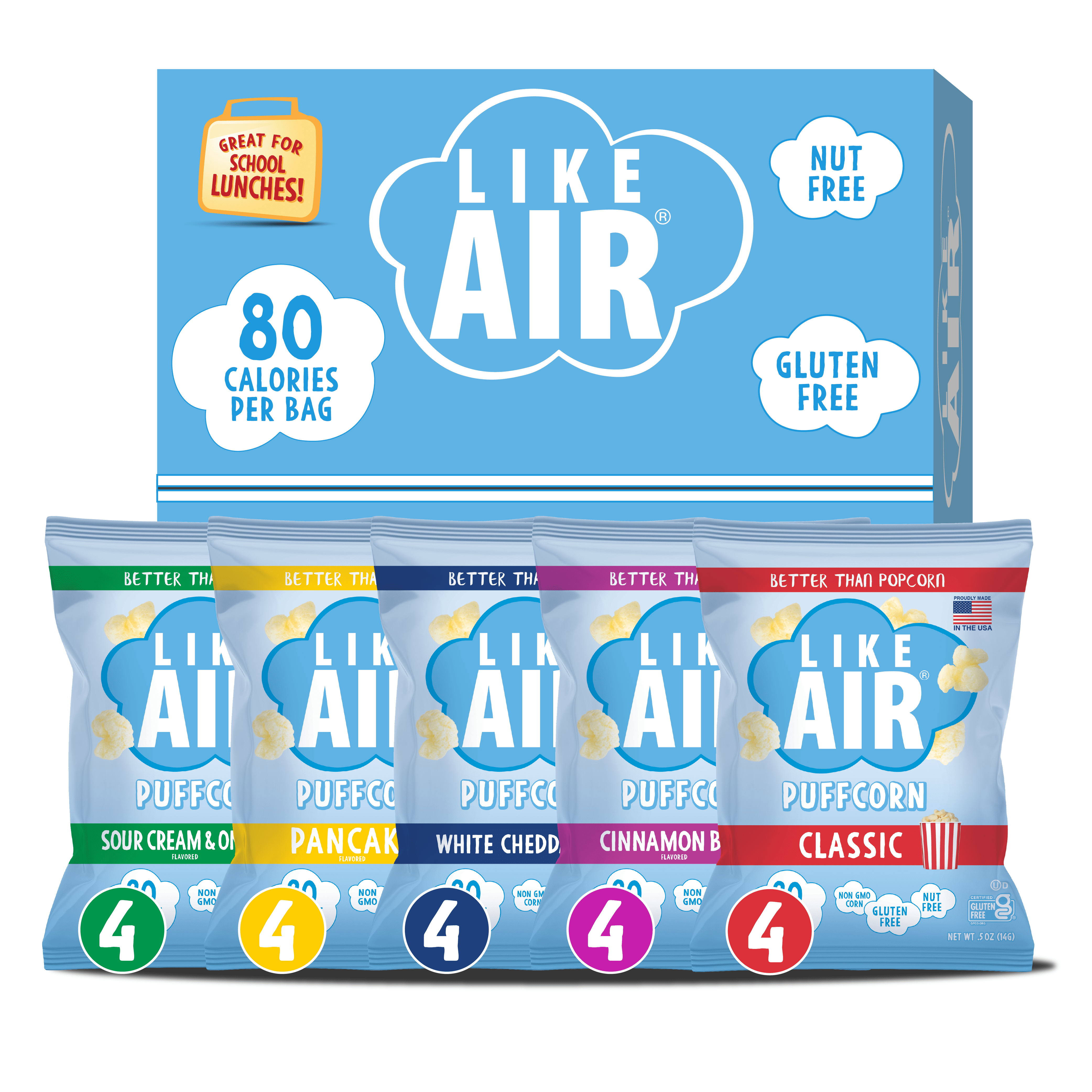 Like Air Puffcorn 5 Flavor Variety Pack (Pack of 20) - Snack Box, 50 ...