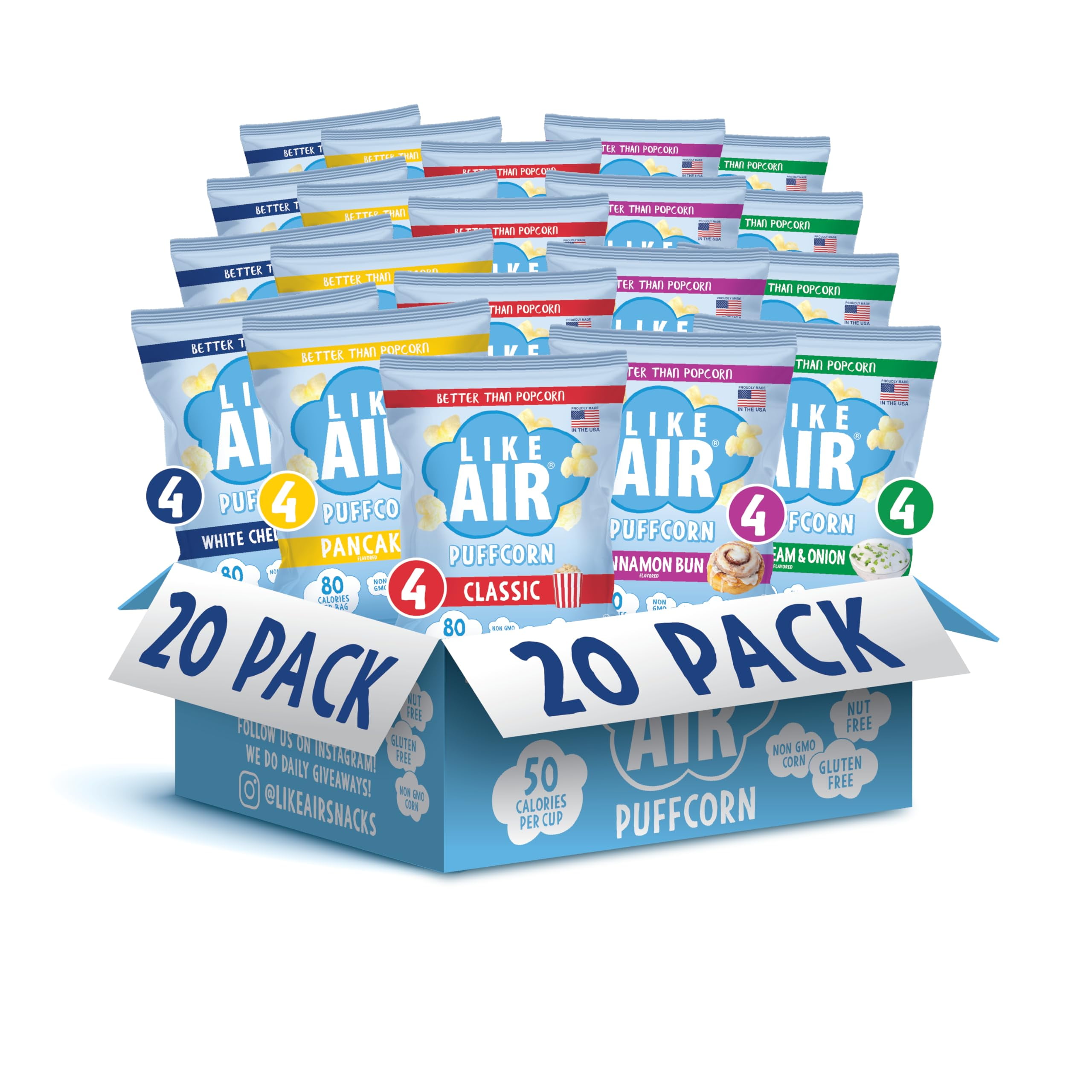 Like Air Puffcorn Variety IRF13 Pack (0.5 oz, Pack of 20), White ...