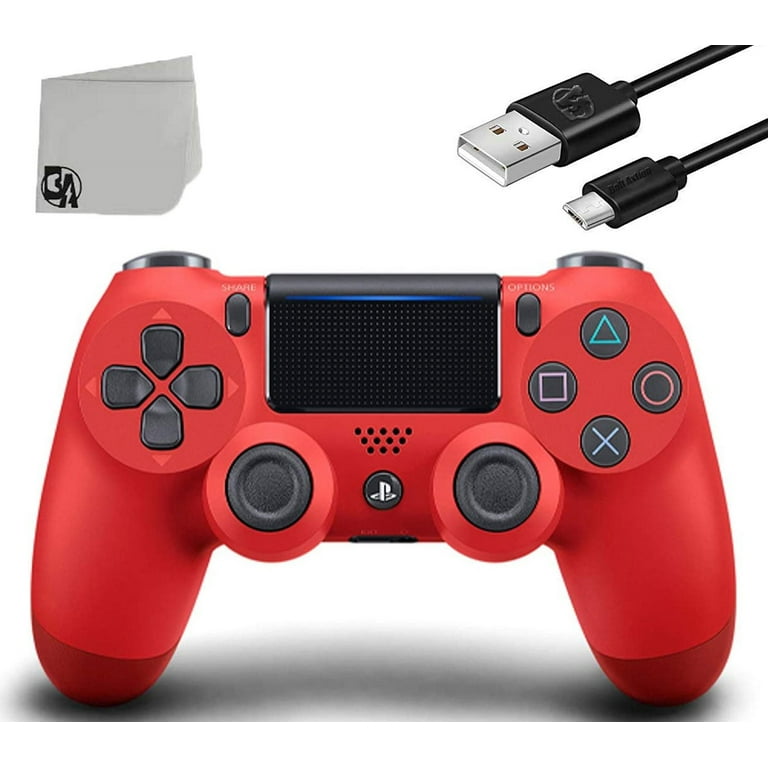 Pre Owned PlayStation 4 DualShock Wireless Red Controller with Charging Cable BOLT AXTION Bundle Walmart