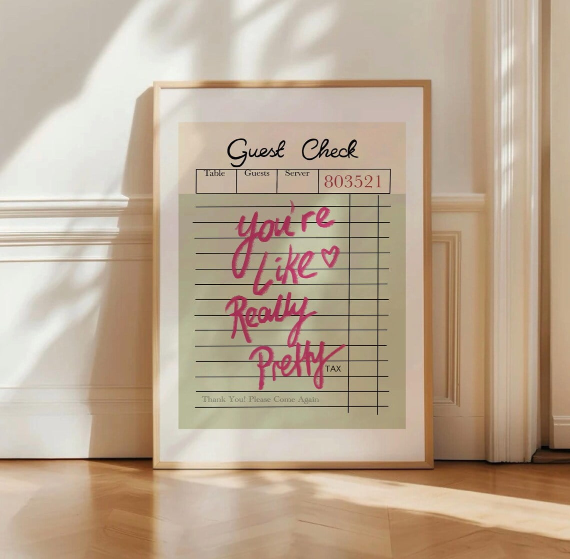You'Re Like Really Pretty Guest Check Print, Retro Dorm Room Decor, Pink Kitchen Typography Wall ...