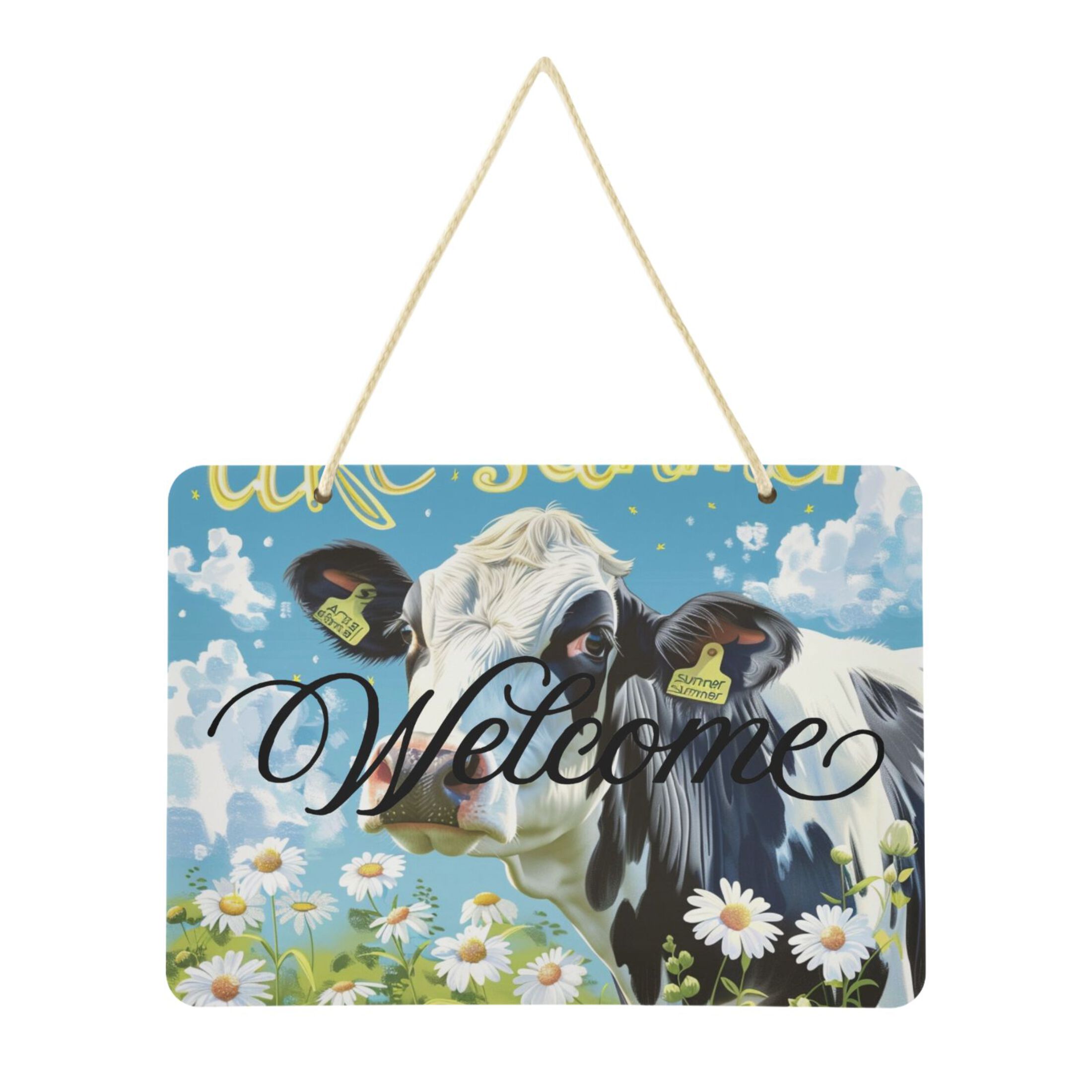 Like Summer Cow Welcome Sign Front Door PVC 14x10 inch Hanger Hello ...