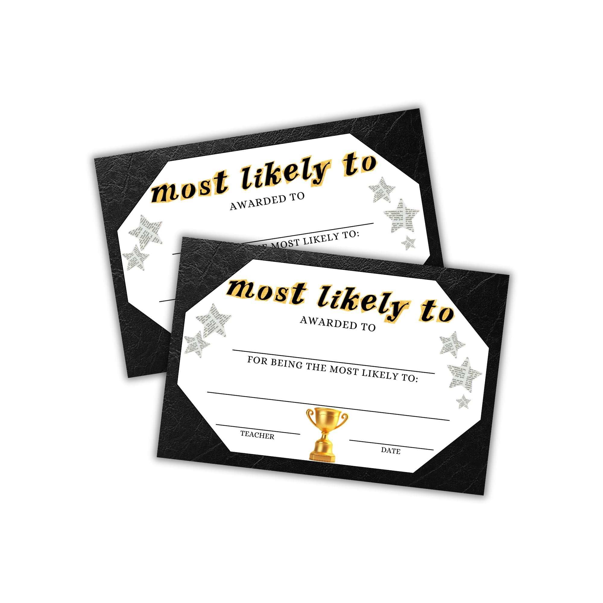 Most Likely To Certificate 30pk 6x9 Fill Out End of Year Awards ...