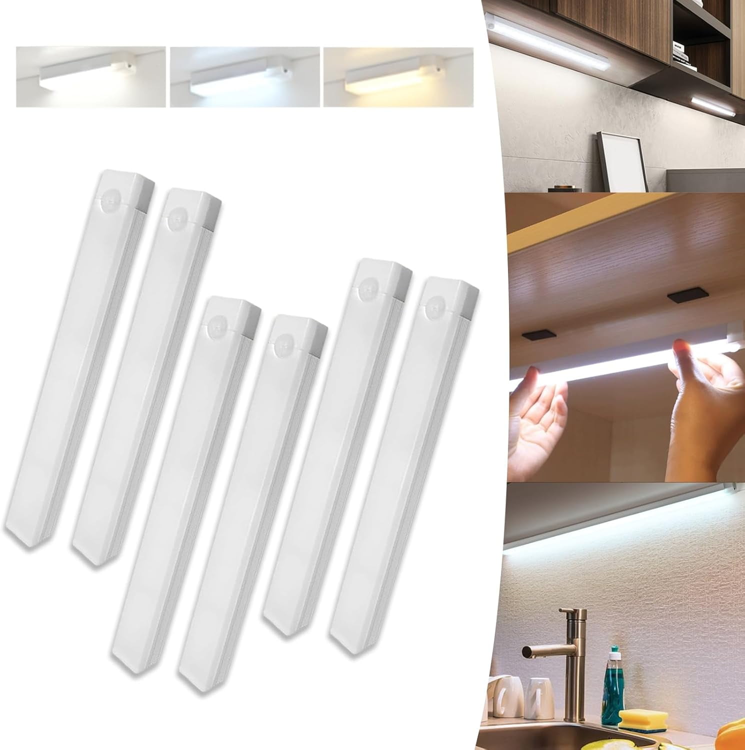 Likewisea Punch-Free Smart Sensor Magnetic Rechargeable LED Lights, Three-Color Light Changing ...